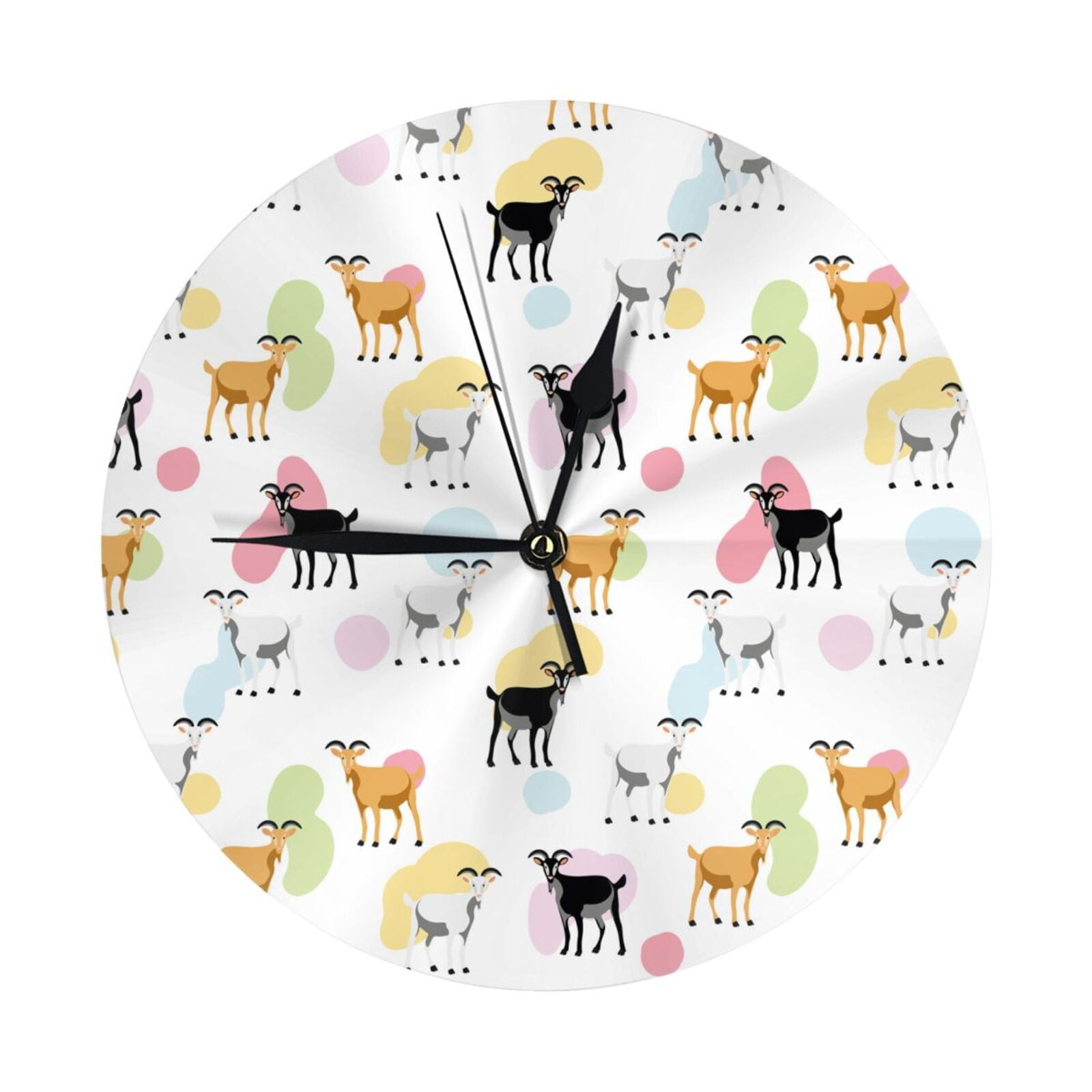 Wall Clock, Cartoon Cute Goat Colorful Wall Clocks Battery Operated ...