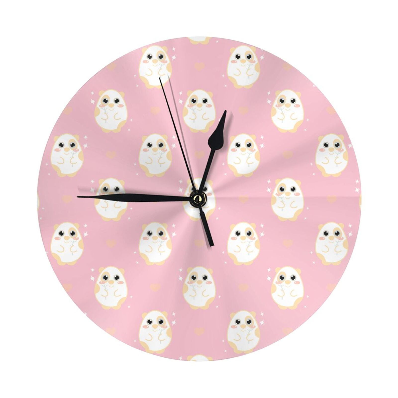 Wall Clock Cartoon Cute Hamster Rose Pink Wall Clocks Battery Operated ...