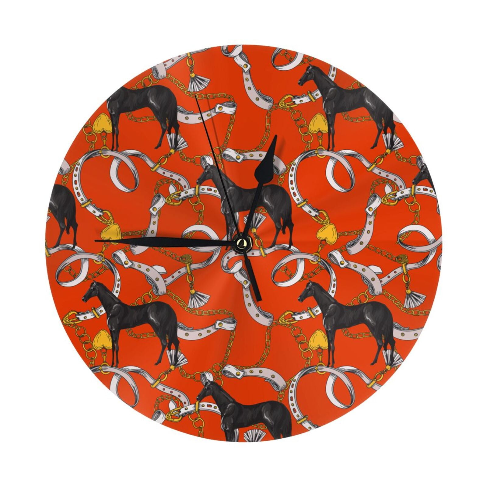 Wall Clock Cartoon Cute Horse Black Wall Clocks Battery Operated ...