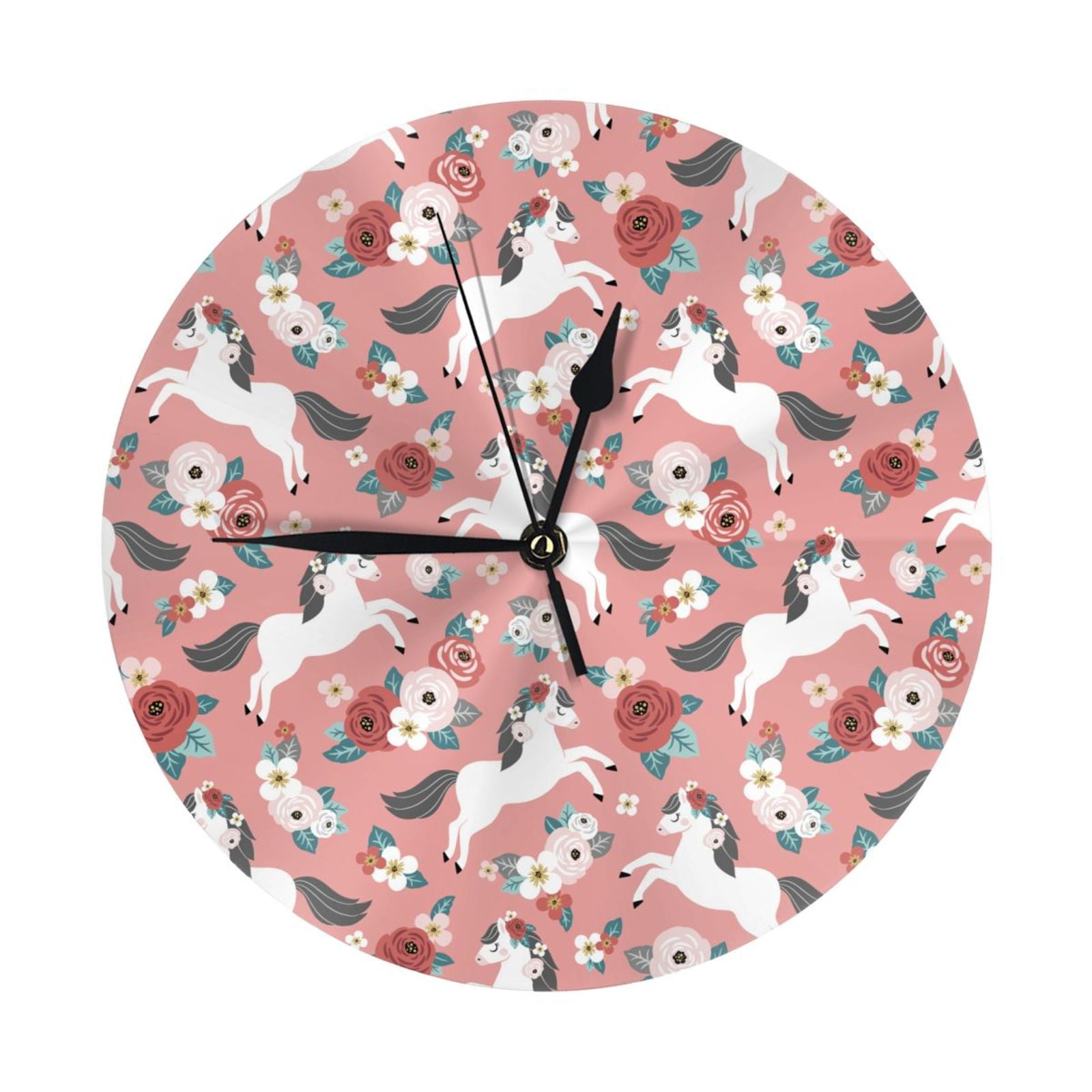 Wall Clock Cartoon Cute Horse Rose Daisy Wall Clocks Battery Operated ...