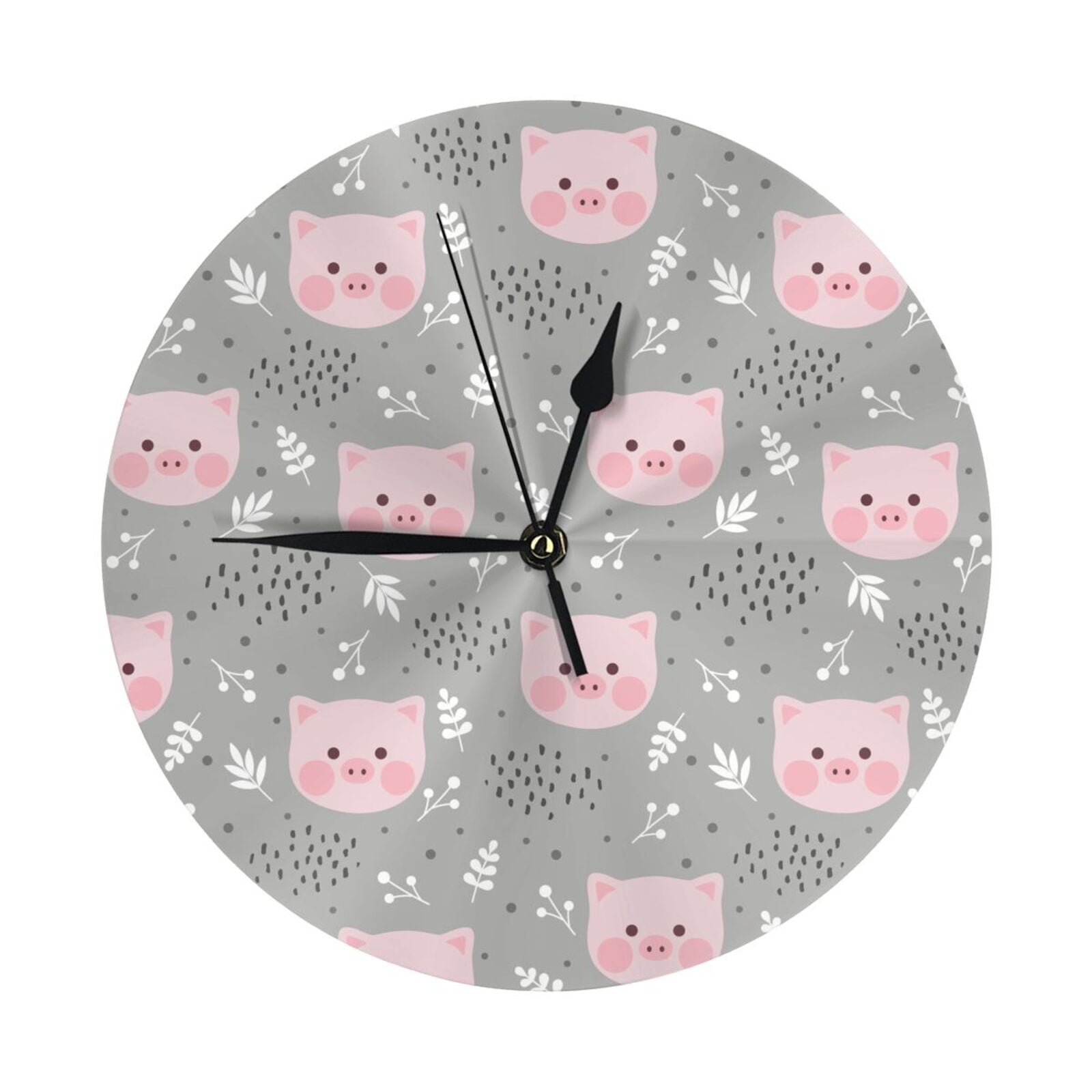 Wall Clock, Cartoon Cute Pig Face Wall Clocks Battery Operated Silent ...