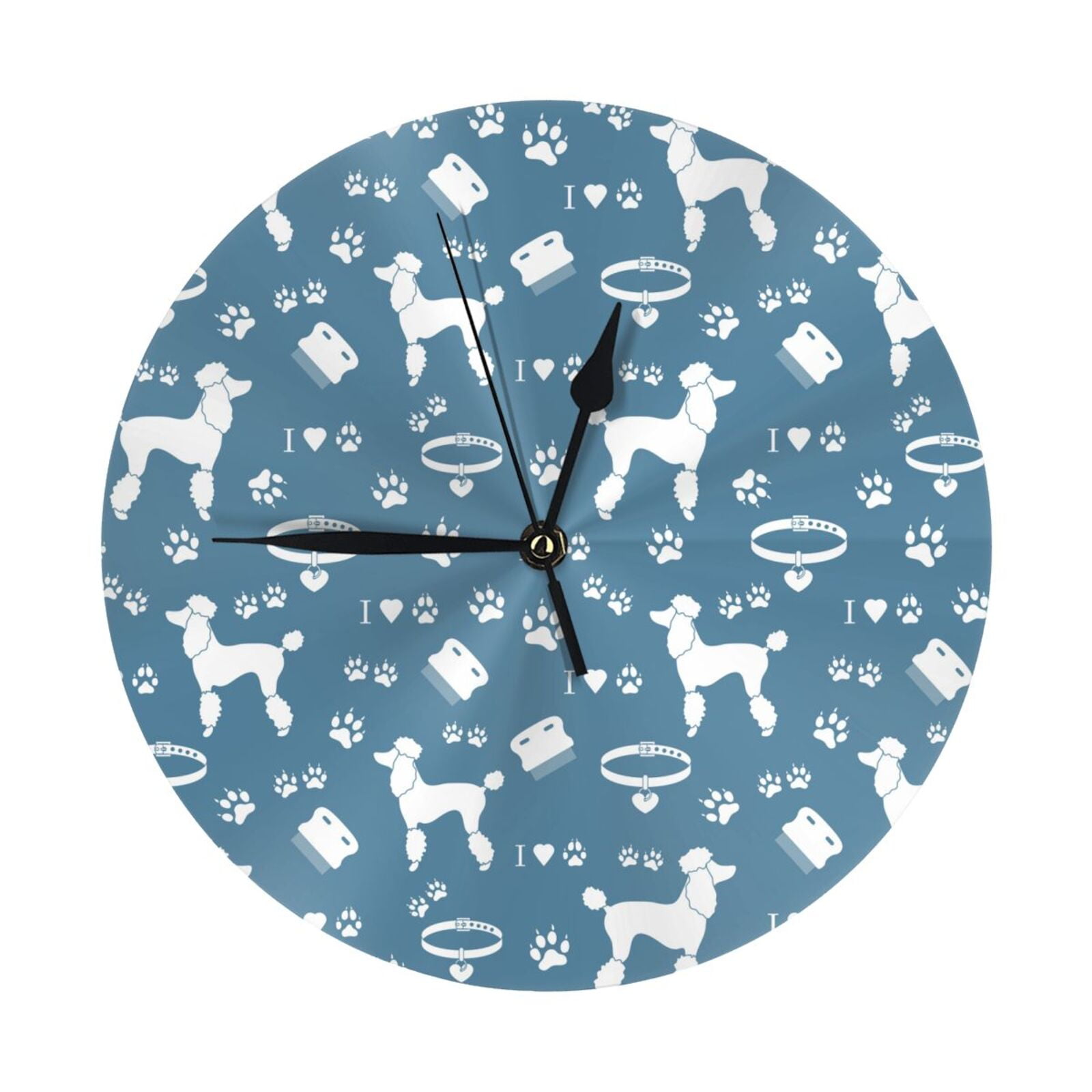 Wall Clock, Cartoon Cute Poodle Dog Wall Clocks Battery Operated Silent ...