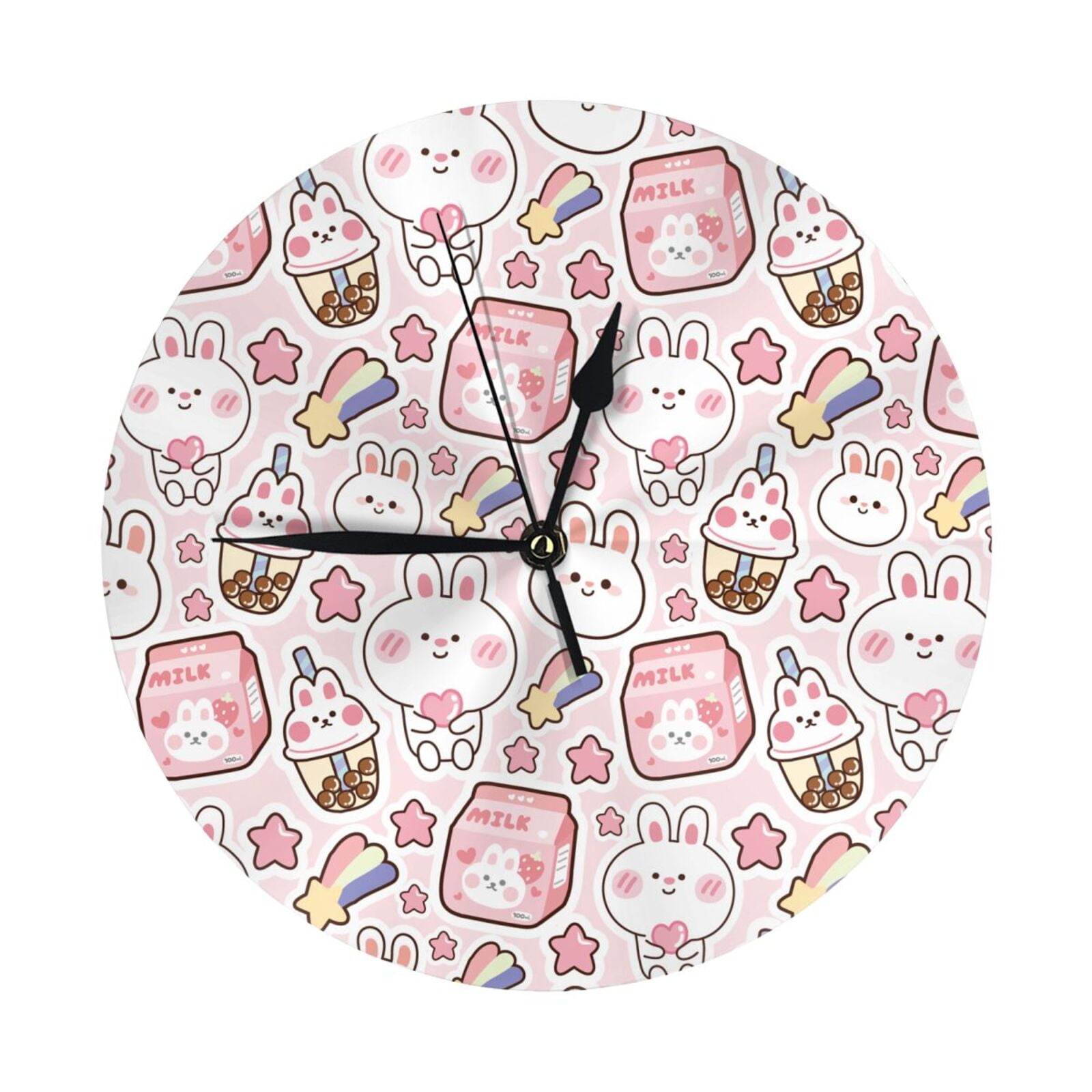 Wall Clock Cartoon Cute Rabbit Milk Star Wall Clocks Battery Operated ...