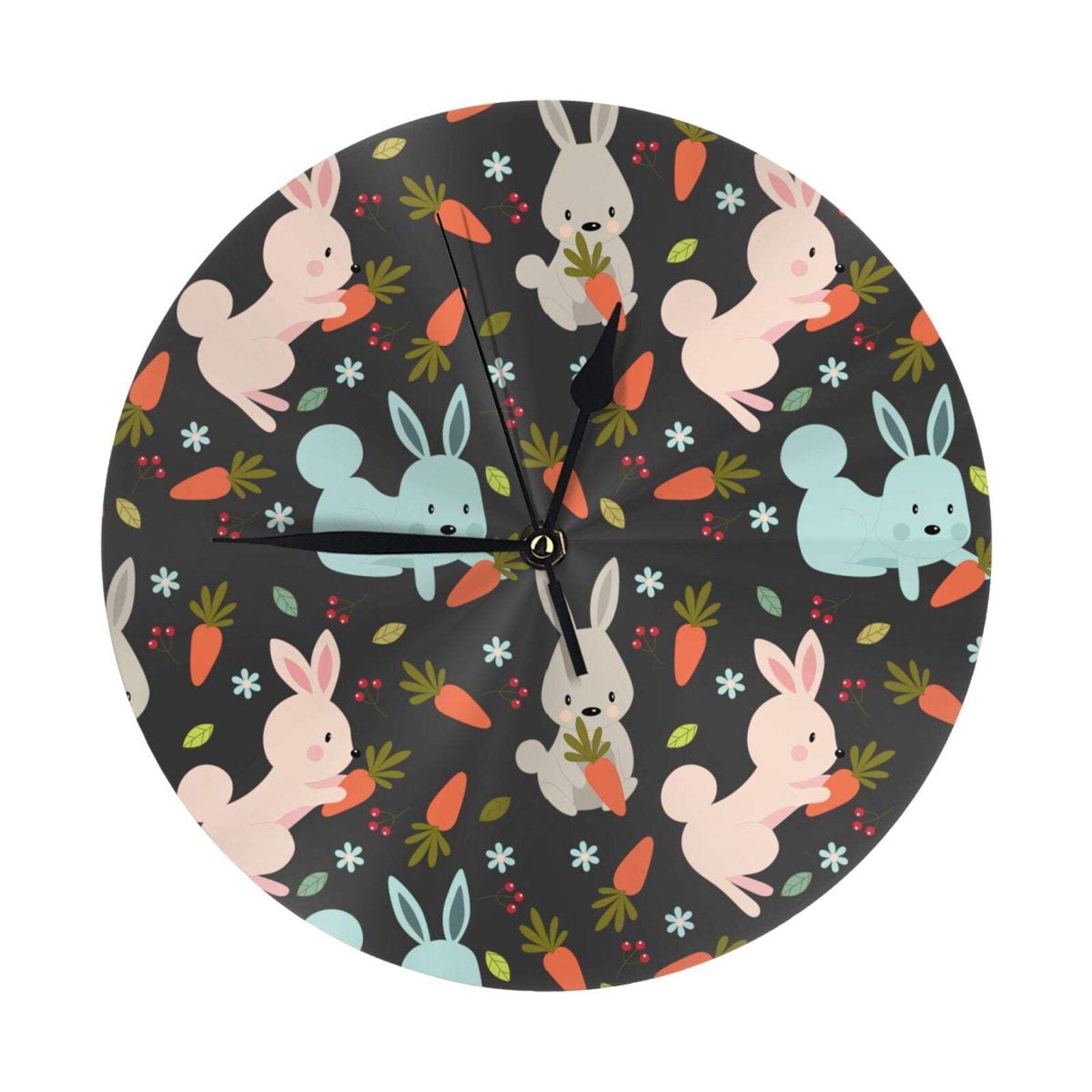 Wall Clock Cartoon Cute Rabbit Radish Wall Clocks Battery Operated ...