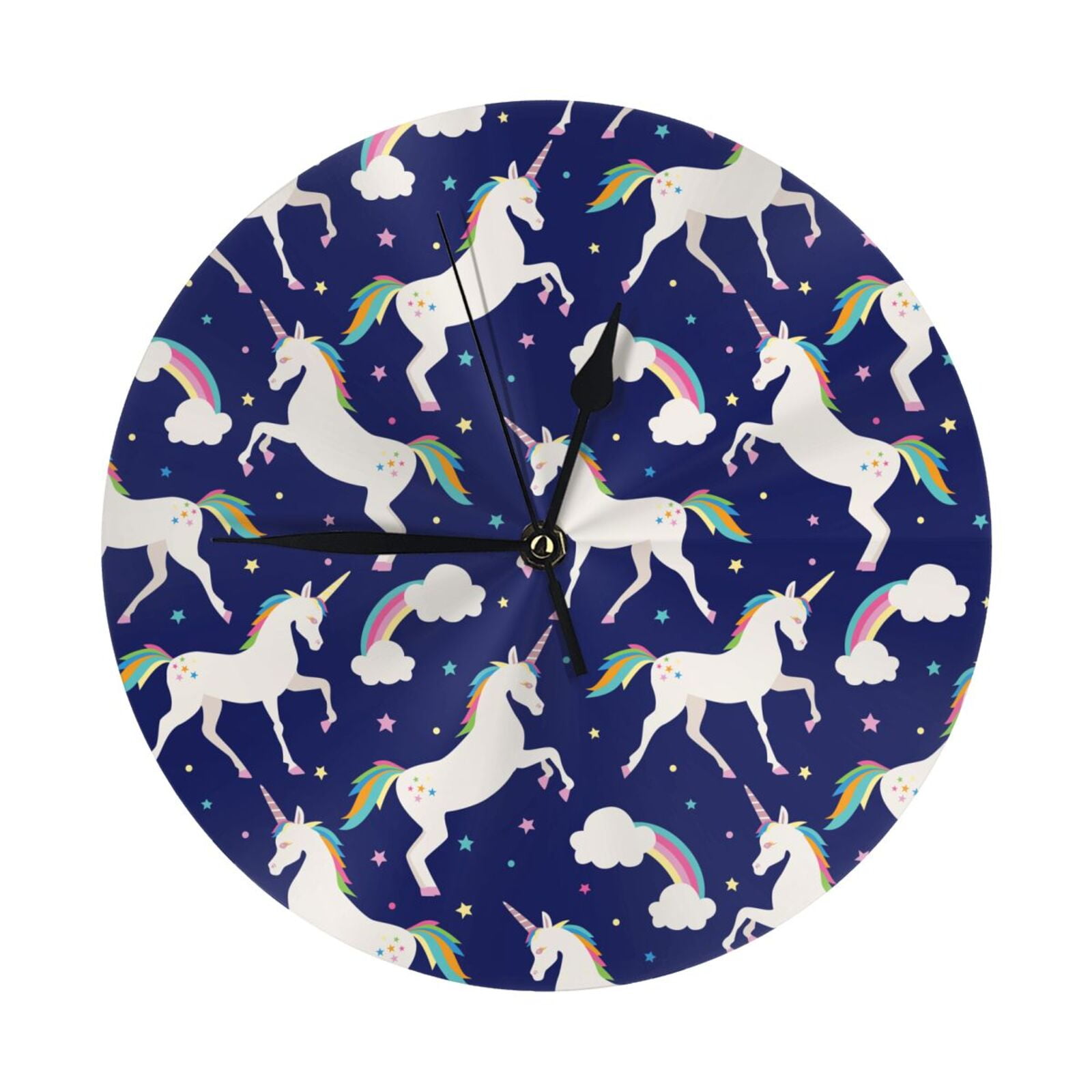 Wall Clock Cartoon Cute Rainbow White Horse Wall Clocks Battery ...