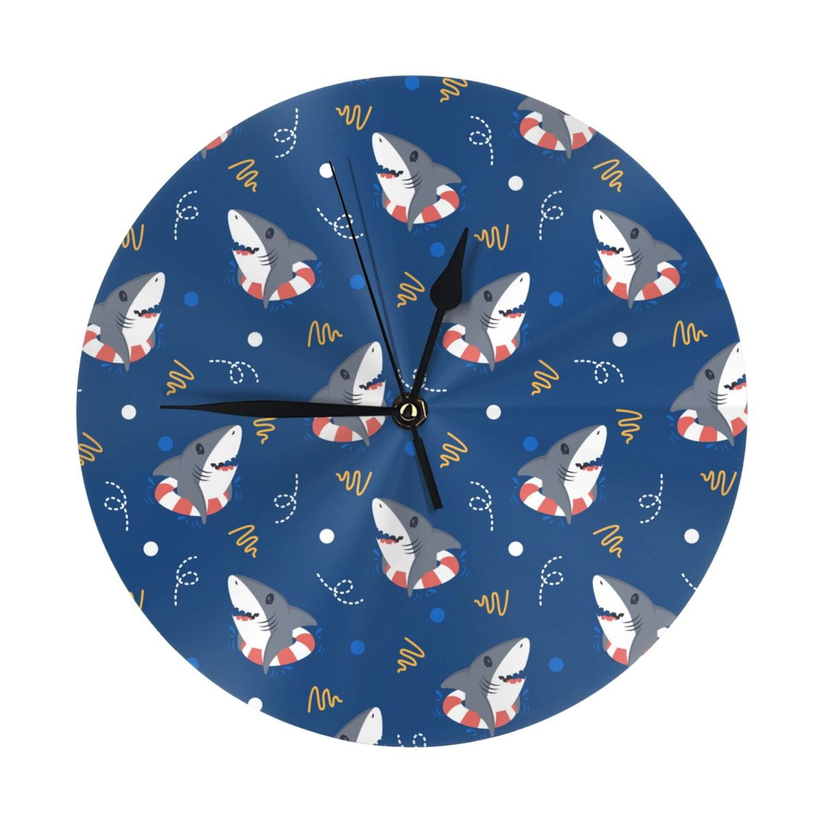 Wall Clock, Cartoon Cute Shark Swim Ring Wall Clocks Battery Operated ...