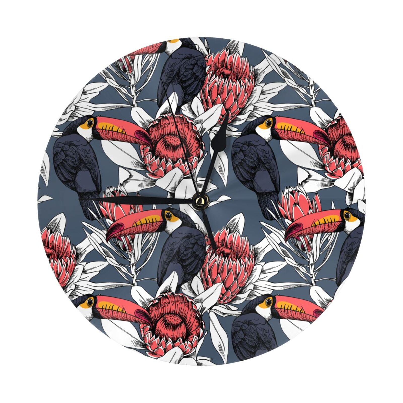 Wall Clock Cartoon Cute Toucan Bird Flower Wall Clocks Battery Operated ...
