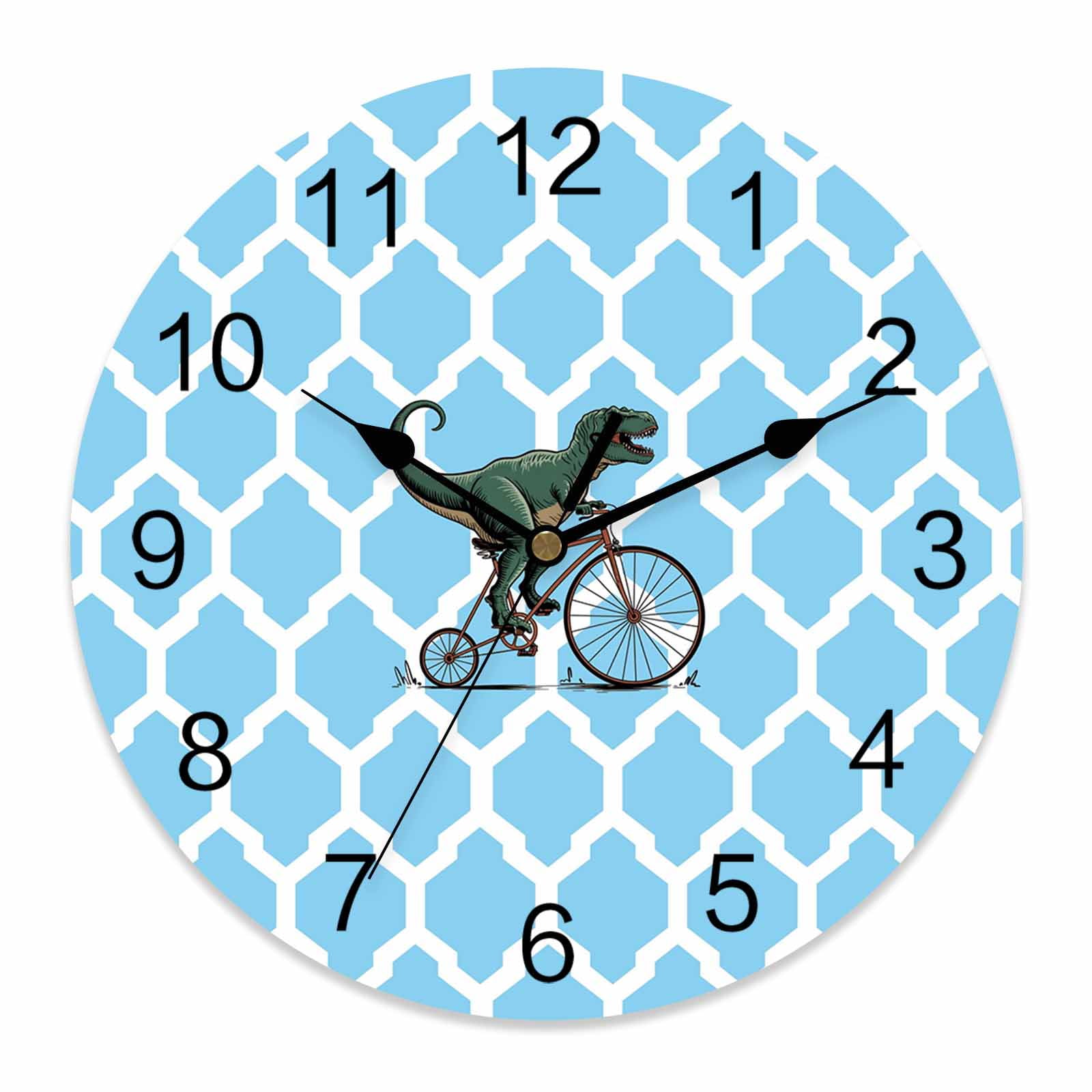 Wall Clock Cartoon Dinosaur Ride Bike Clocks PVC Silent Non-Ticking ...