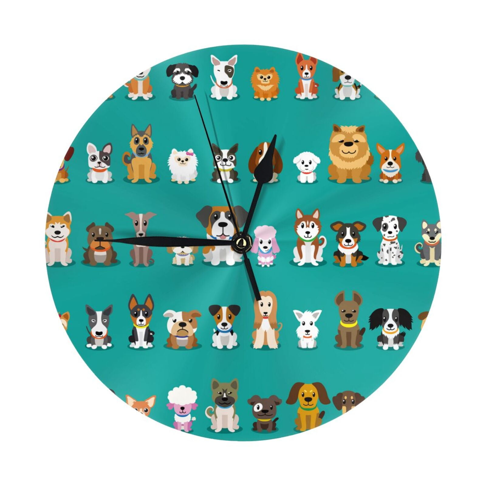 Wall Clock, Cartoon Dogs Wall Clocks Battery Operated Silent Kitchen ...