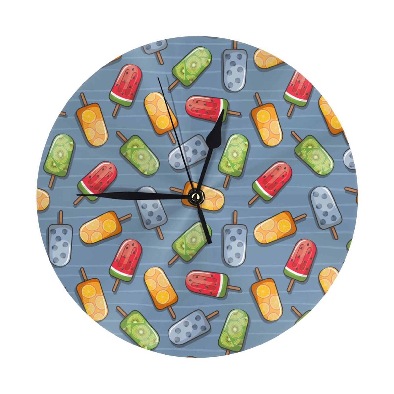 Wall Clock, Cartoon Fruit Popsicle Print Wall Clocks Battery Operated ...