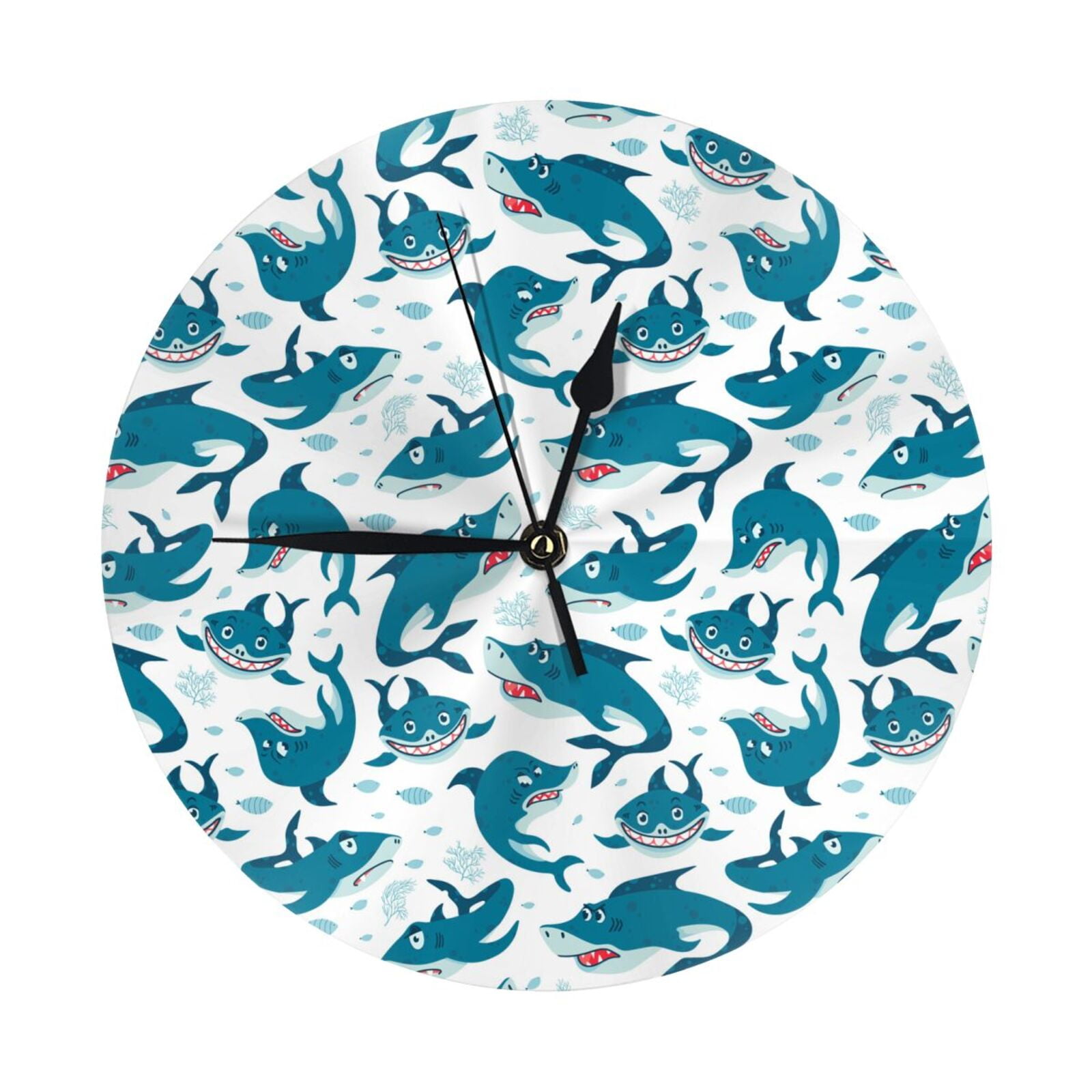 Wall Clock, Cartoon Funny Cute Shark_A Wall Clocks Battery Operated ...