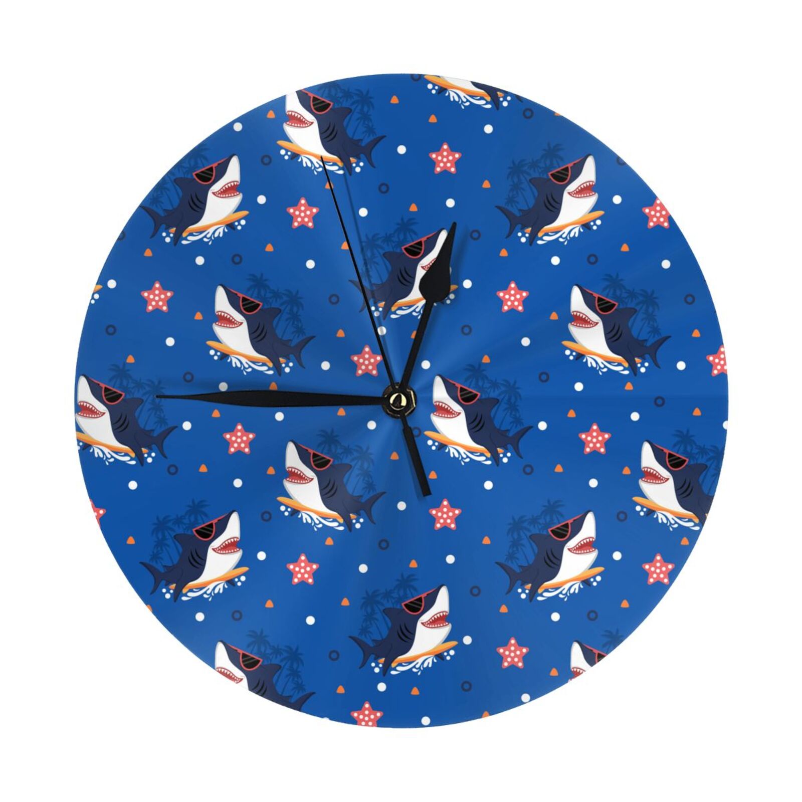 Wall Clock, Cartoon Happy Glasses Cute Shark Wall Clocks Battery ...