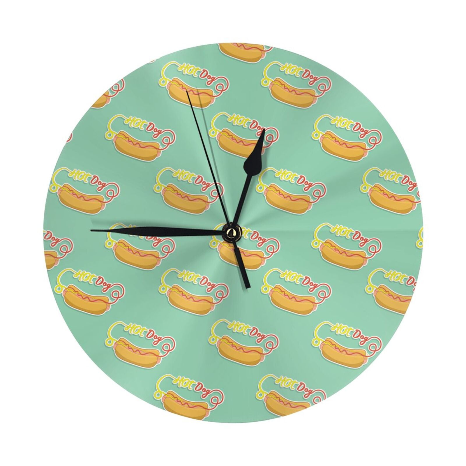 Wall Clock, Cartoon Hot Dog Print Green Wall Clocks Battery Operated ...