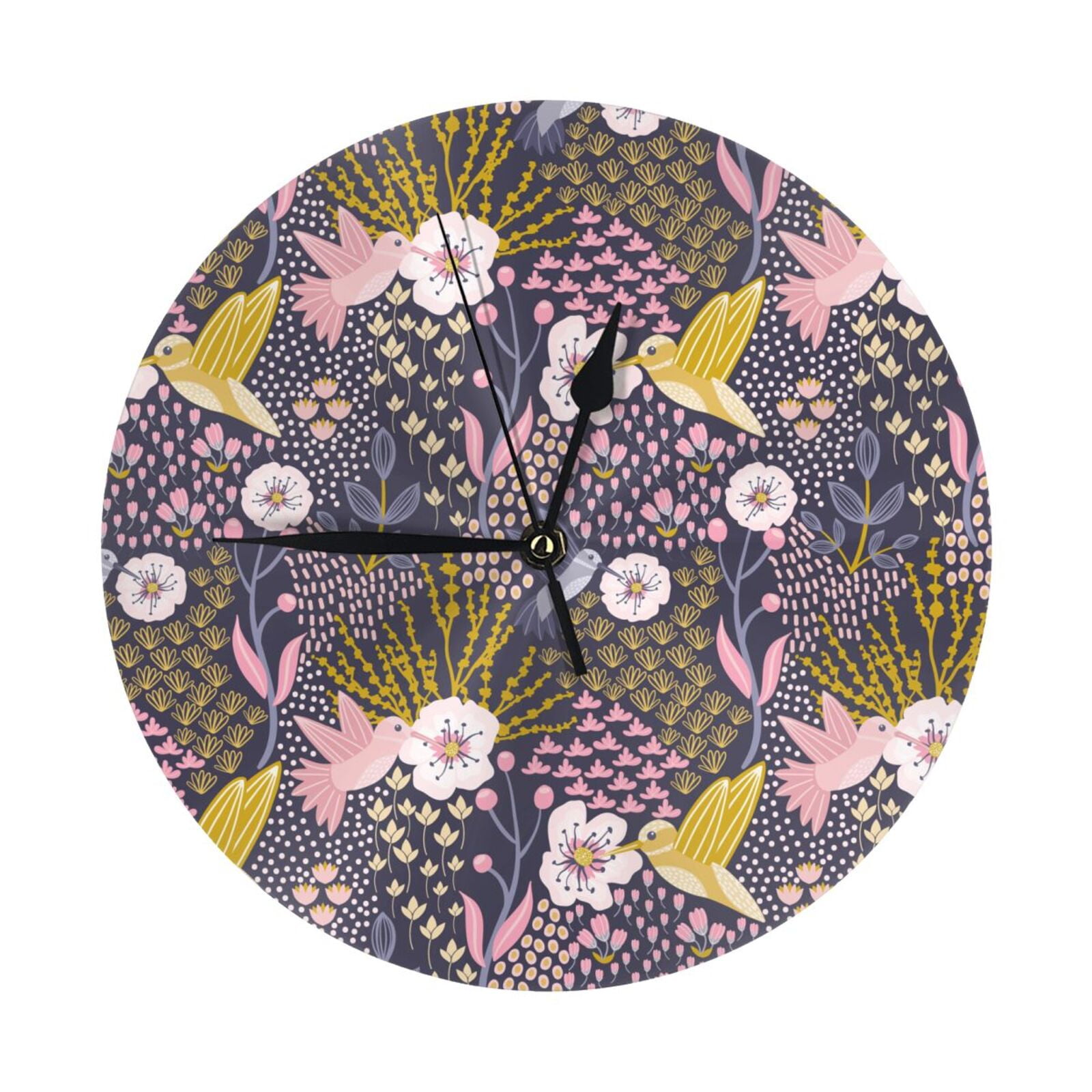 Wall Clock, Cartoon Hummingbird Flower Wall Clocks Battery Operated ...
