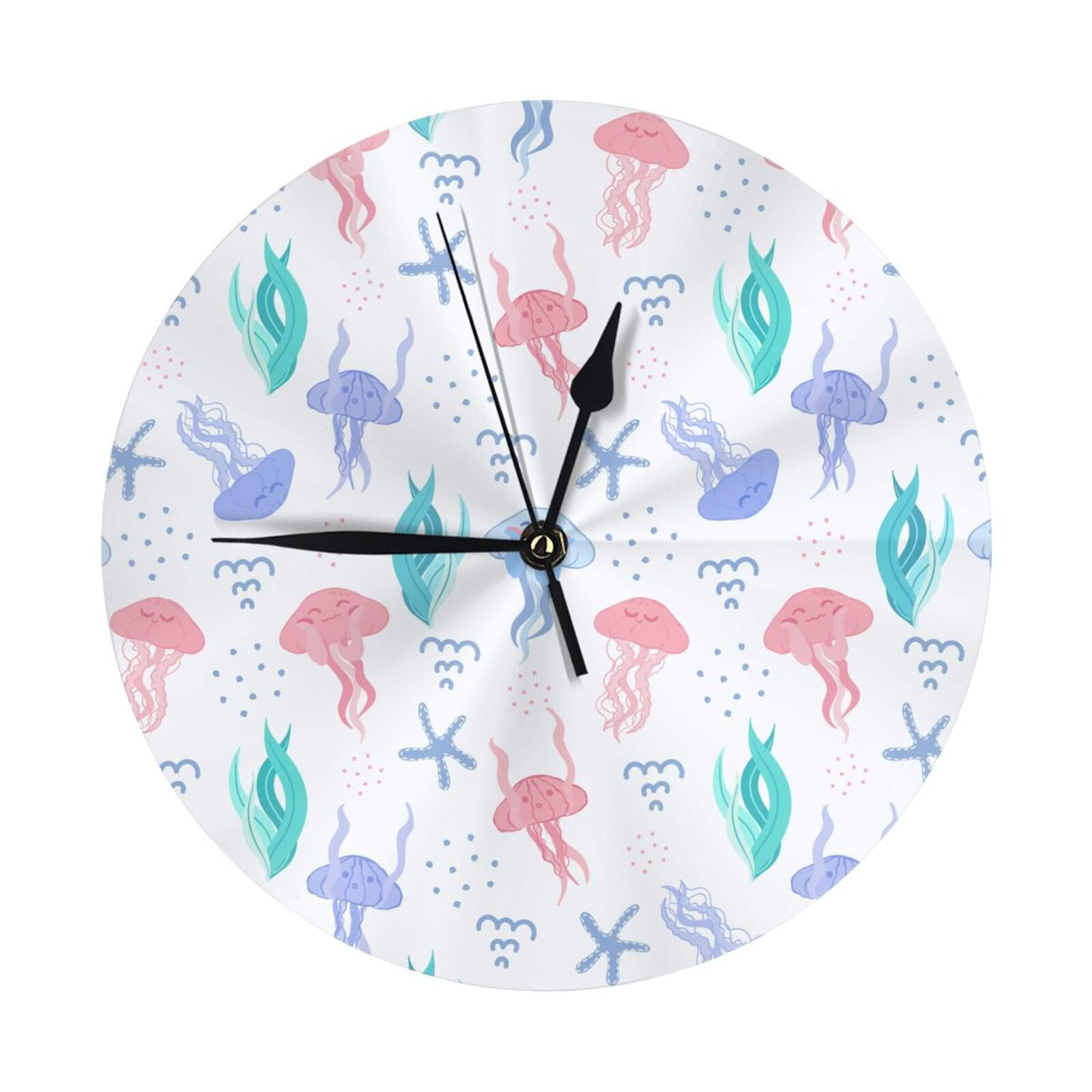 Wall Clock Cartoon Jellyfish Seaweed Wall Clocks Battery Operated ...