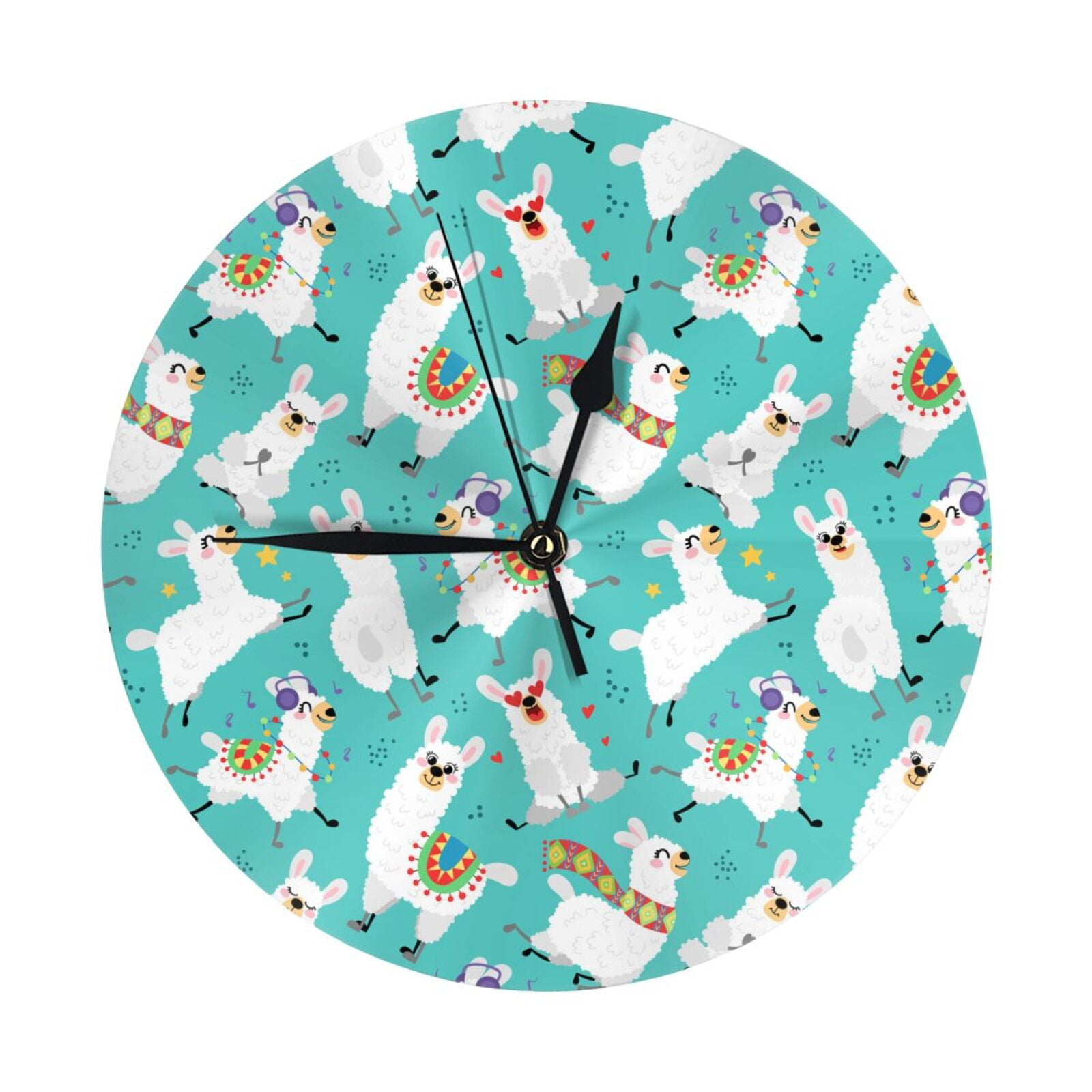 Wall Clock, Cartoon Llamas Wall Clocks Battery Operated Silent Kitchen ...