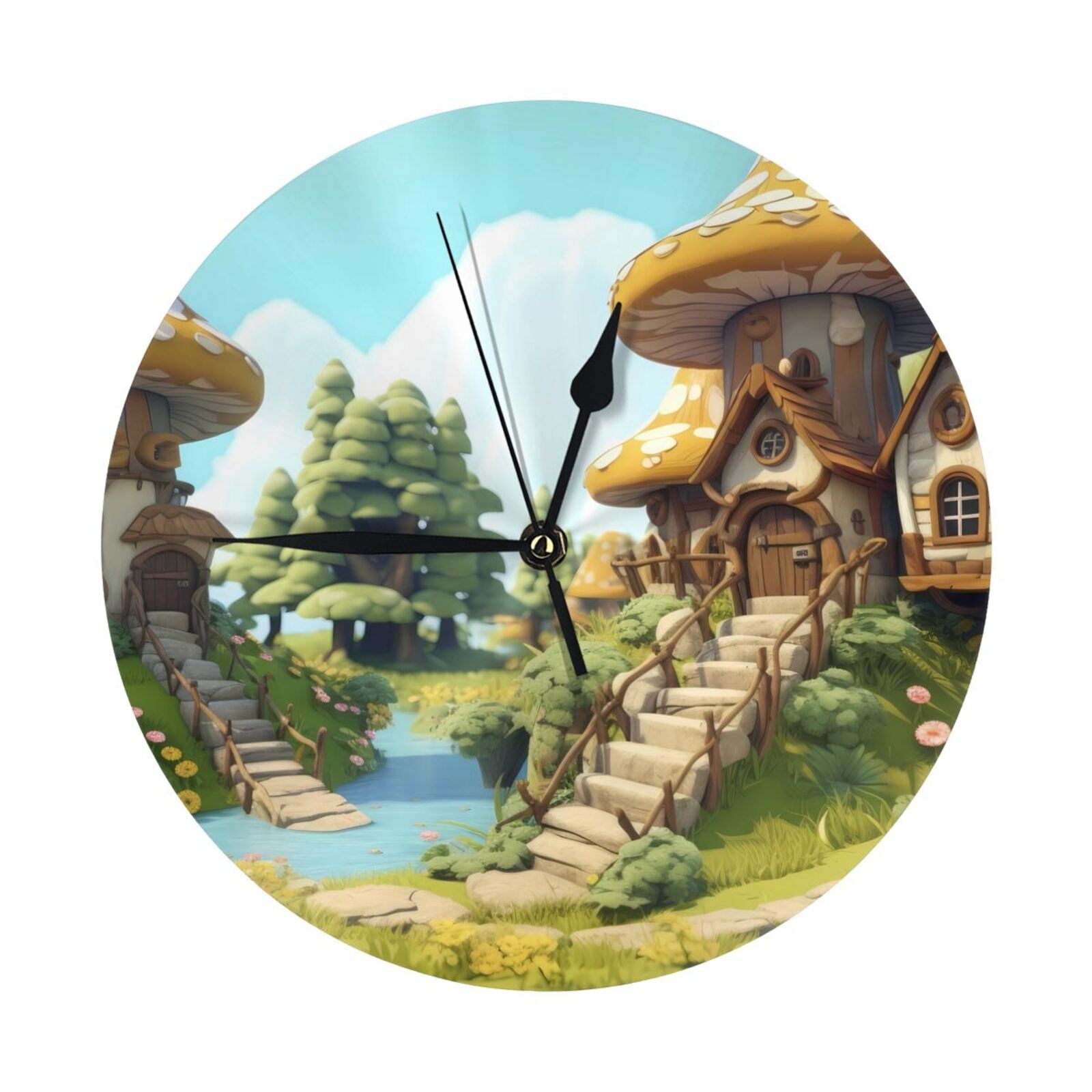 Wall Clock Cartoon Mushroom House Wall Clocks Battery Operated, Modern ...