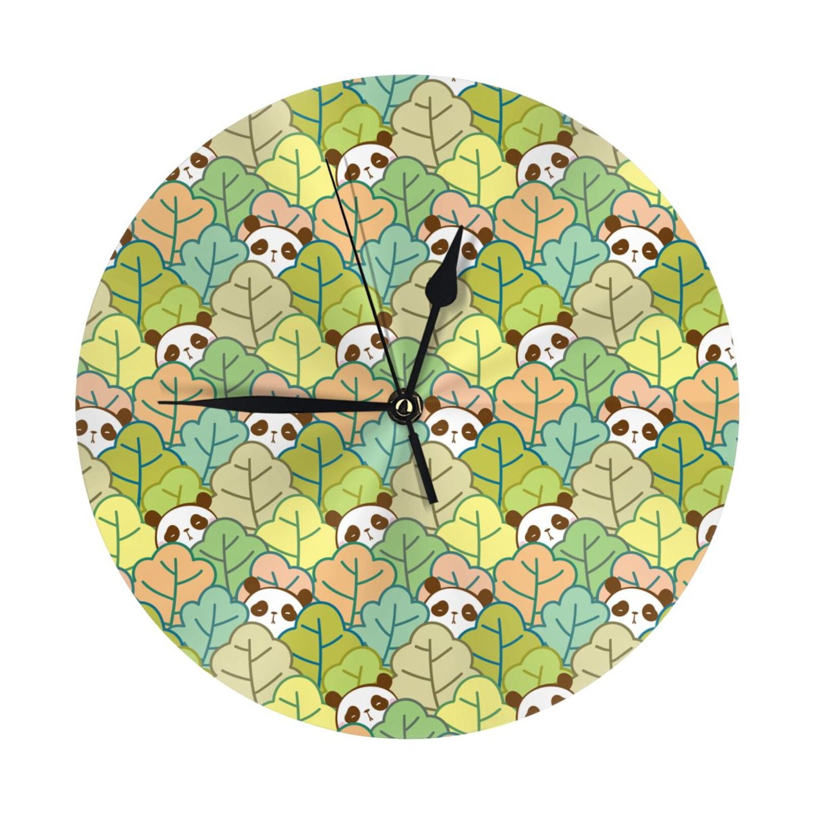 Wall Clock, Cartoon Panda And Leaf Wall Clocks Battery Operated Silent ...