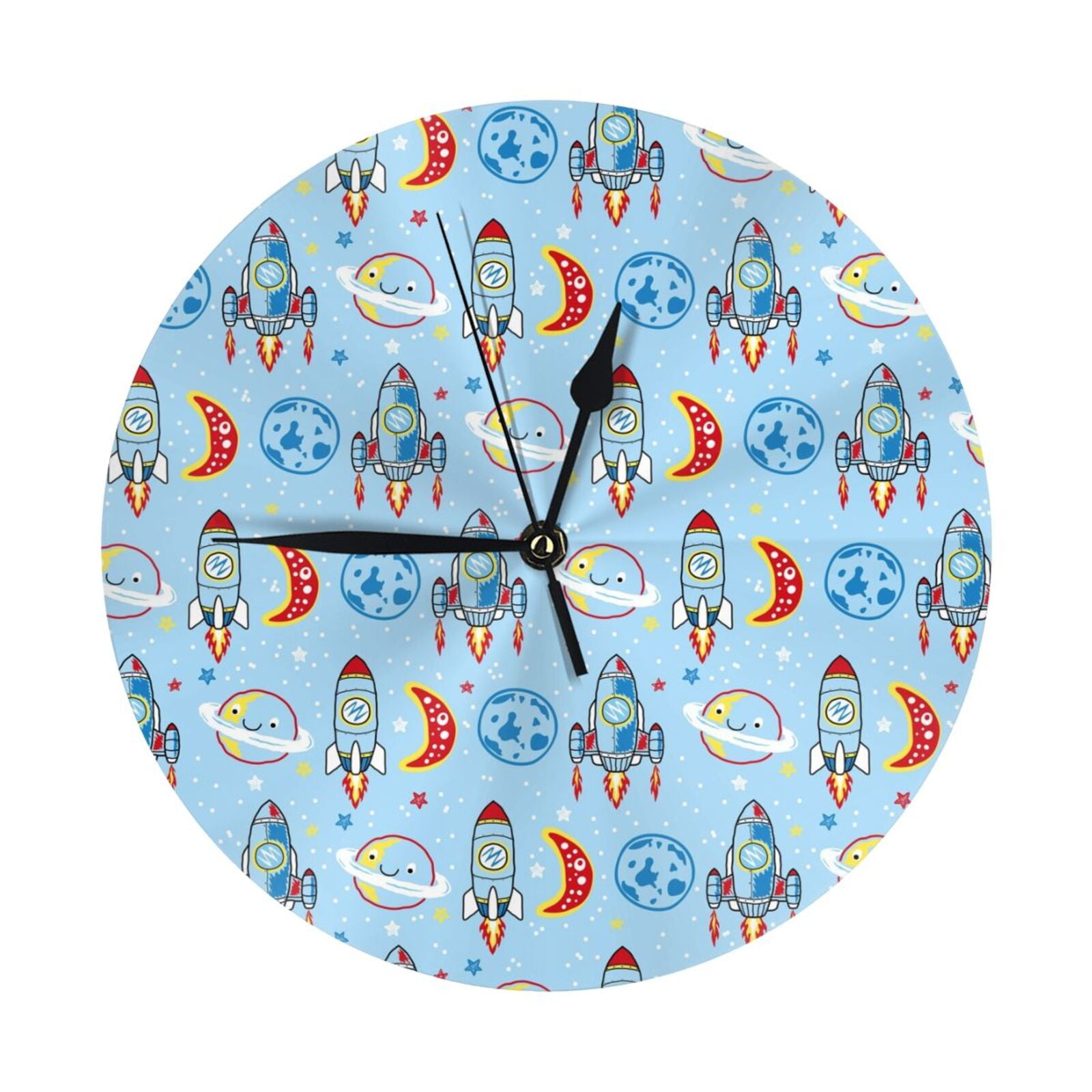 Wall Clock, Cartoon Rocket With Space Wall Clocks Battery Operated ...