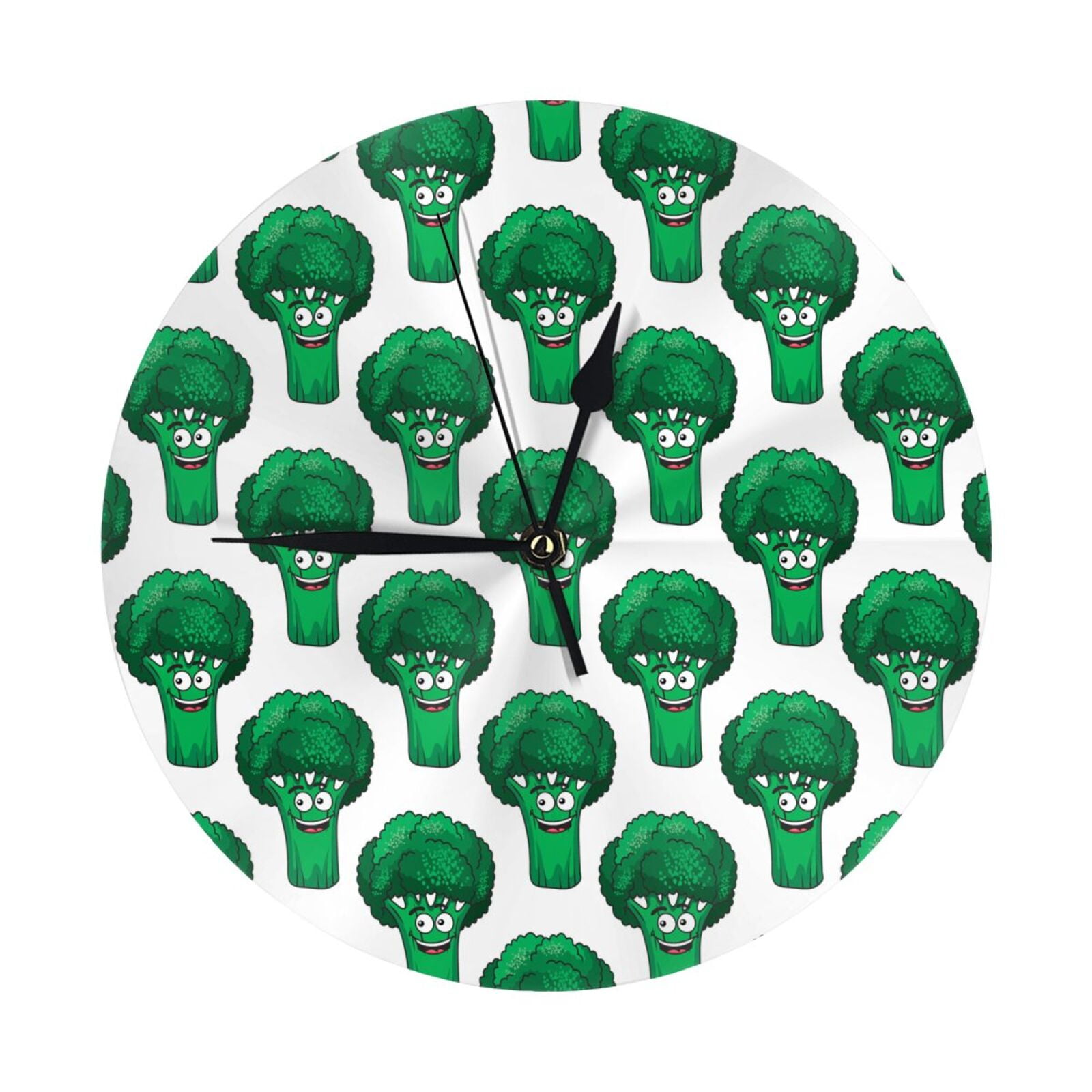 Wall Clock, Cartoon smiling green broccoli cute Wall Clocks Battery ...