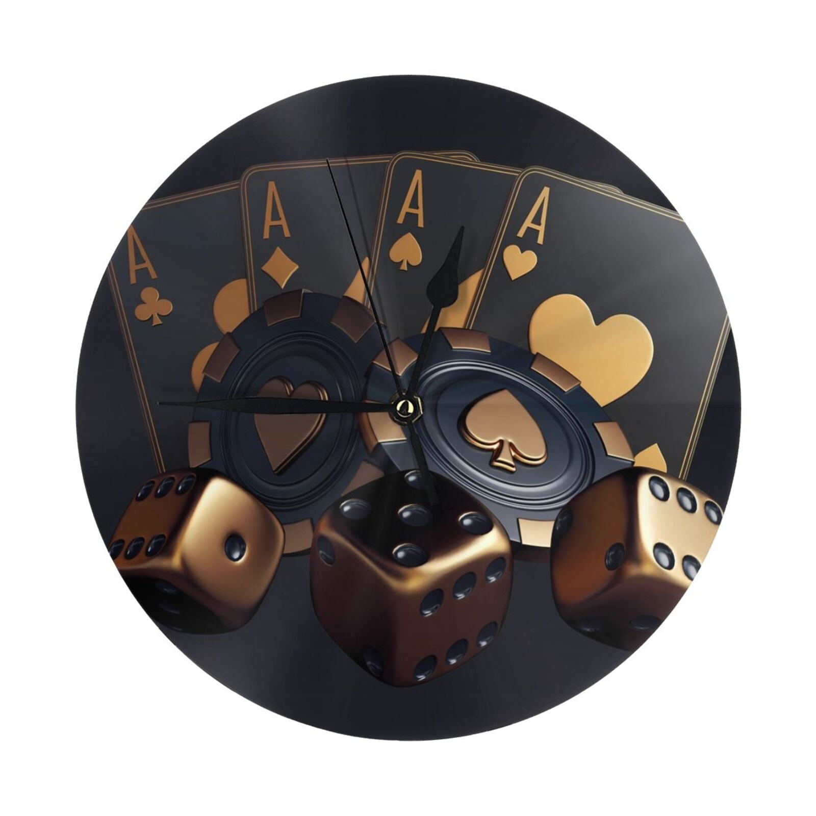 Wall Clock, Casino Cards Poker Wall Clocks Battery Operated Silent ...