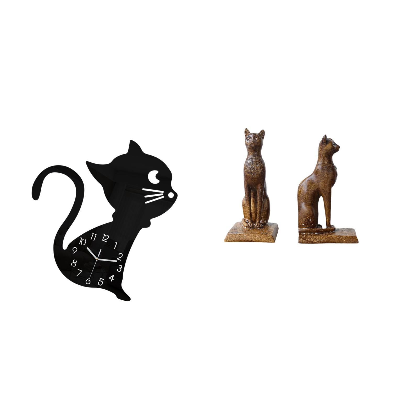 Wall Clock Cat Sculpture Bookends Resin Material for Kids Room Desk ...