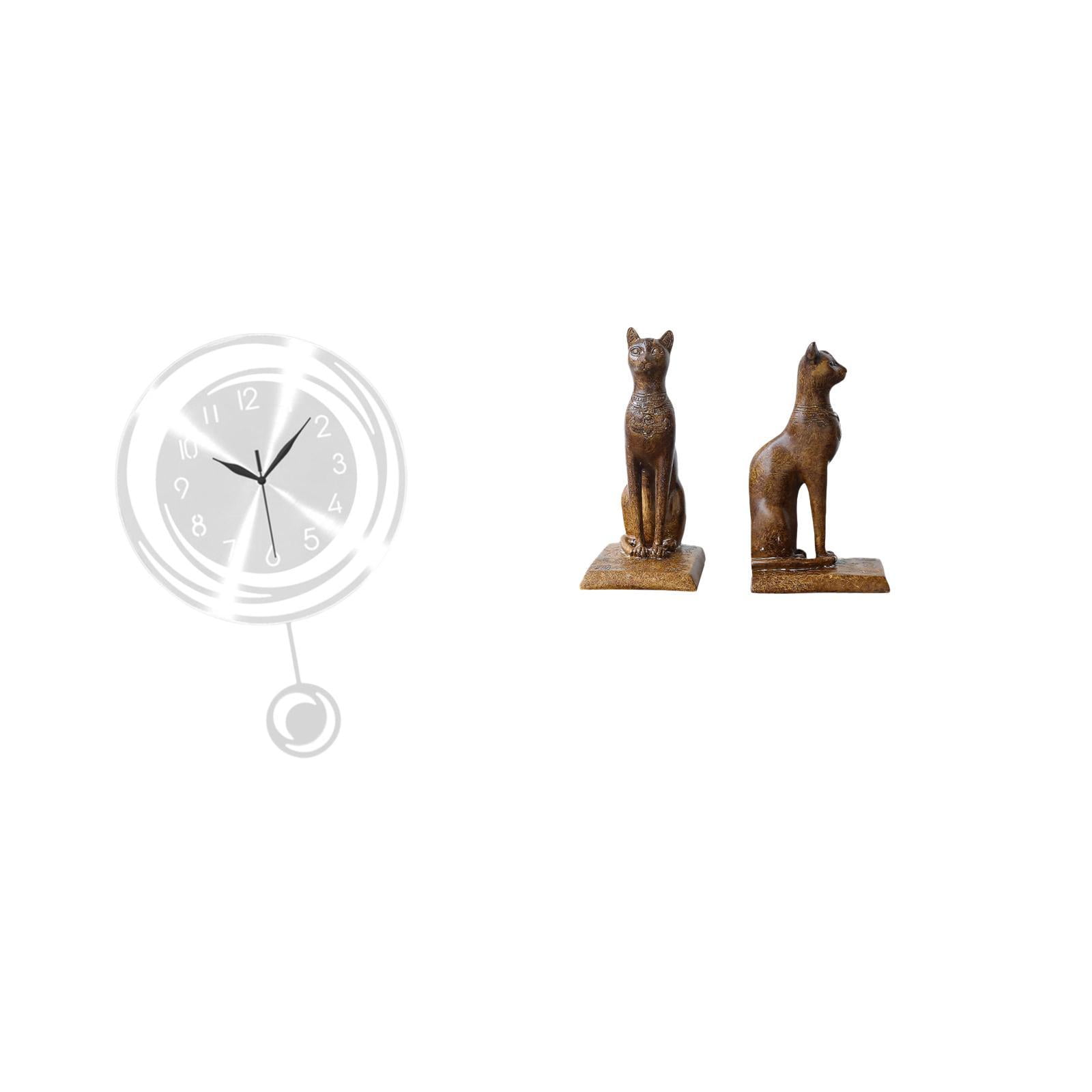 Wall Clock Cat Statue Bookends Resin Material Quiet Operation for ...