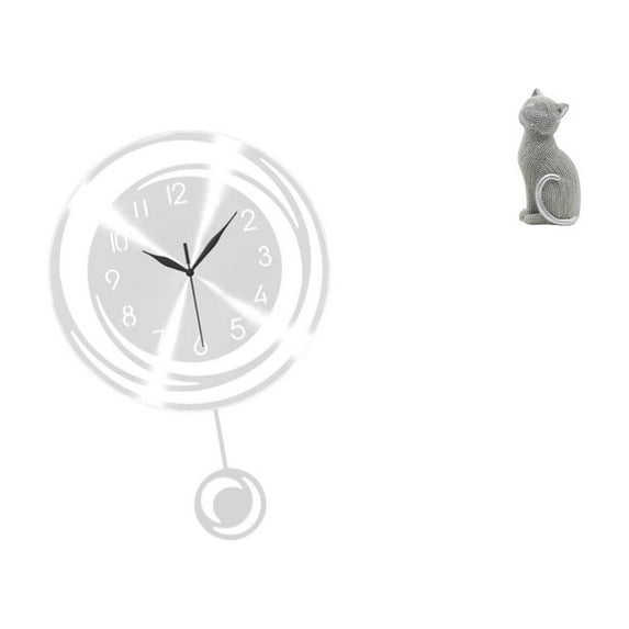 Wall Clock Cat Statue Resin Figurine Acrylic Material Quiet Silent Non ...