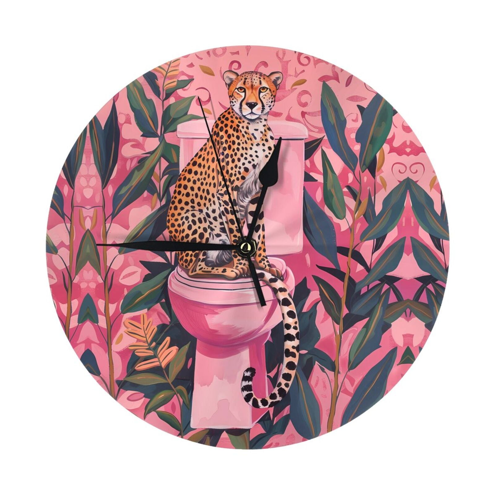 Wall Clock, Cheetah On Toilet Humor Art Wall Clocks Battery Operated ...