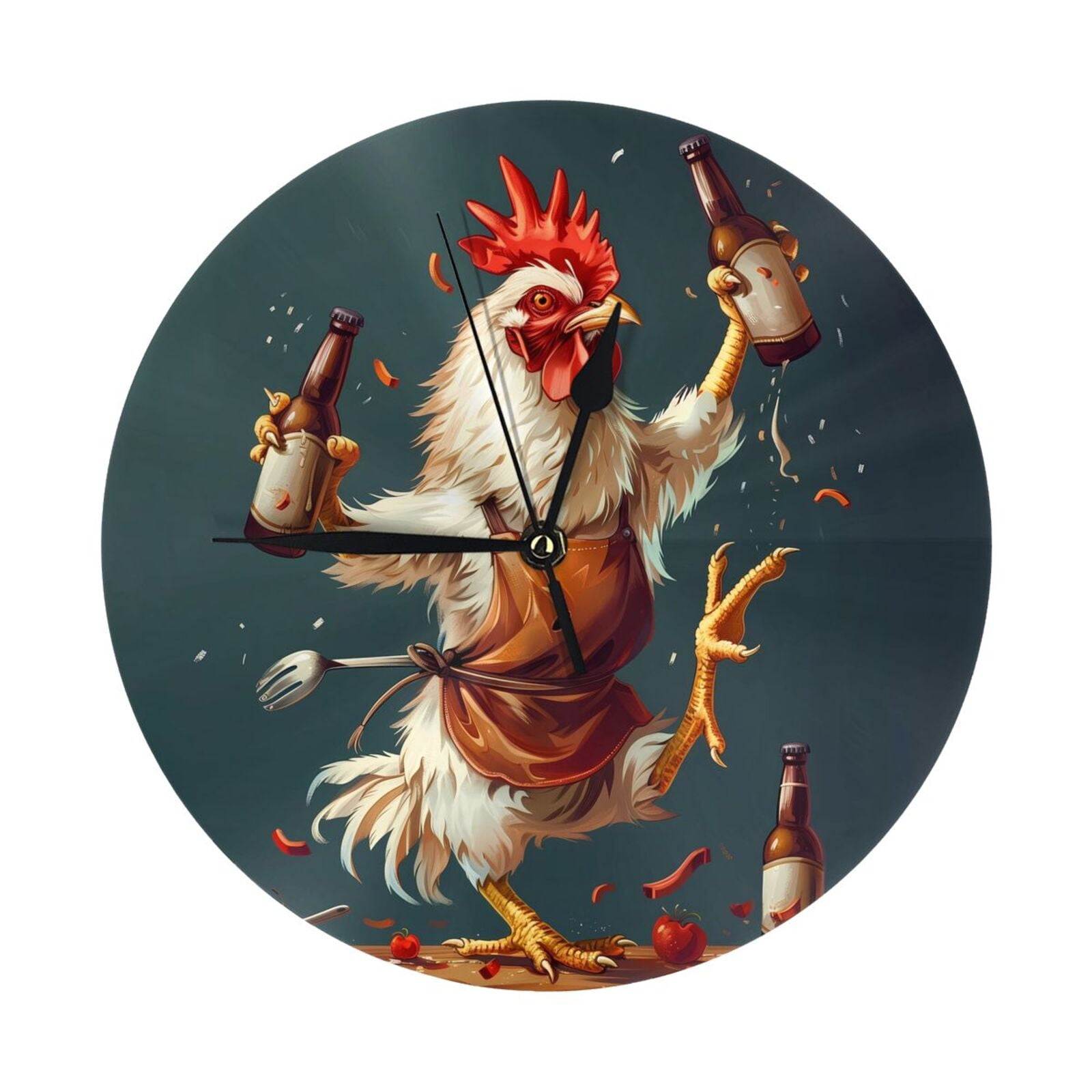 Wall Clock, Chef Chicken With Beer Bottles Wall Clocks Battery Operated ...
