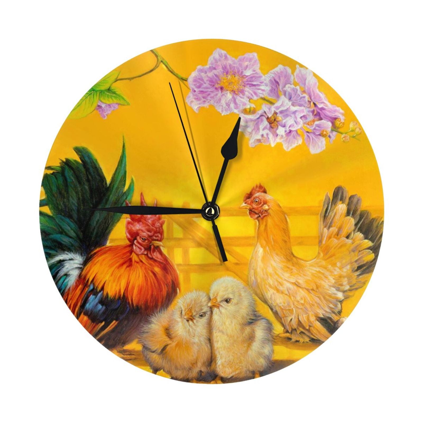 Wall Clock, Chicken Family Rooster Wall Clocks Battery Operated Silent ...