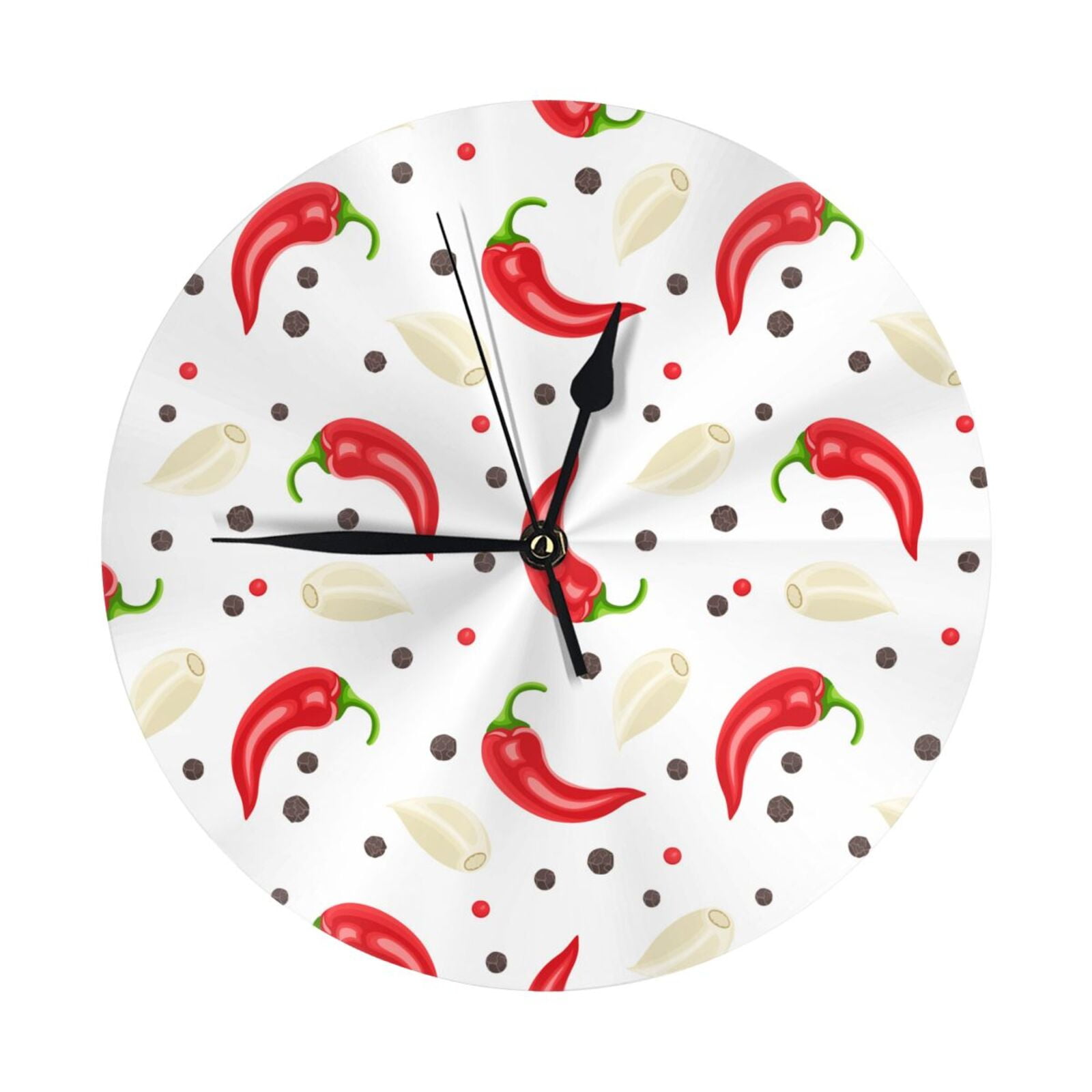 Wall Clock, Chili Pepper garlic Wall Clocks Battery Operated Silent ...