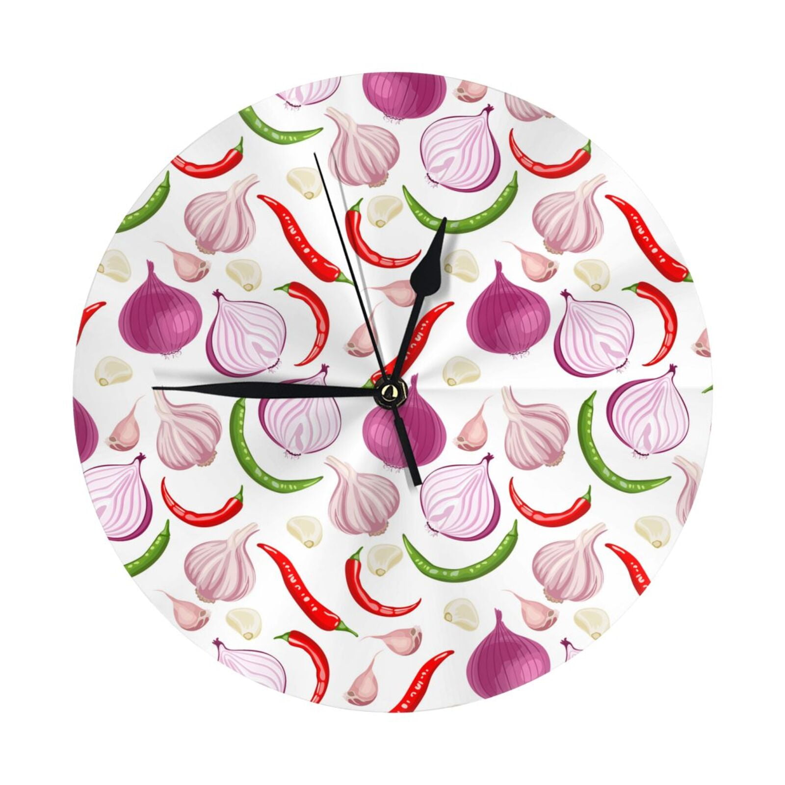 Wall Clock, Chili Pepper onion Wall Clocks Battery Operated Silent ...