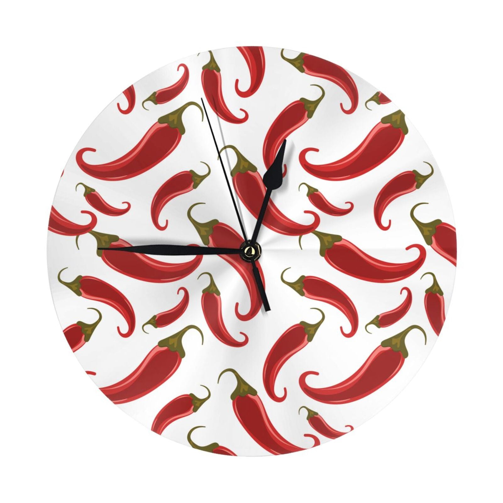 Wall Clock, Chili Pepper red Wall Clocks Battery Operated Silent ...