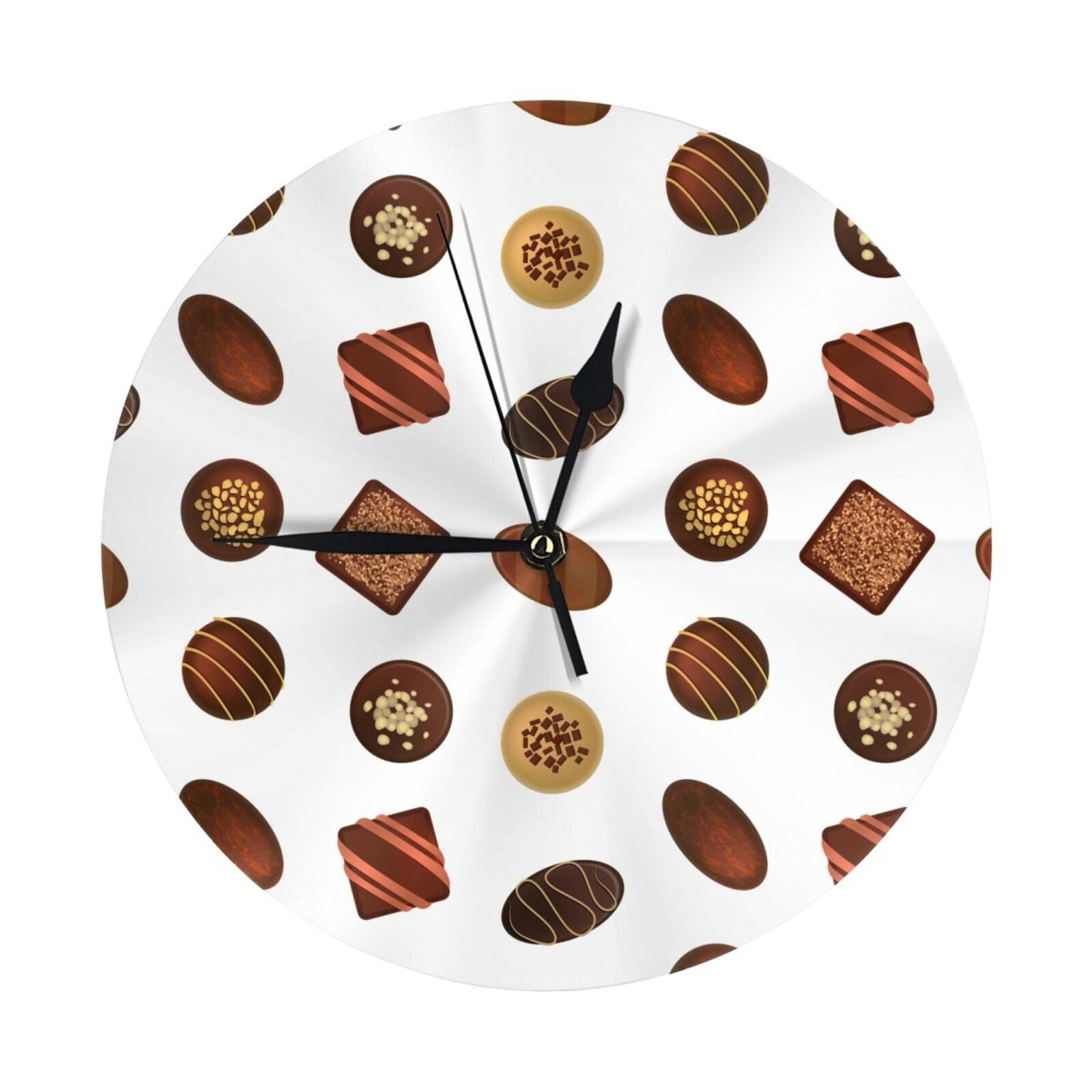 Wall Clock Chocolate Print White Wall Clocks Battery Operated, Modern ...