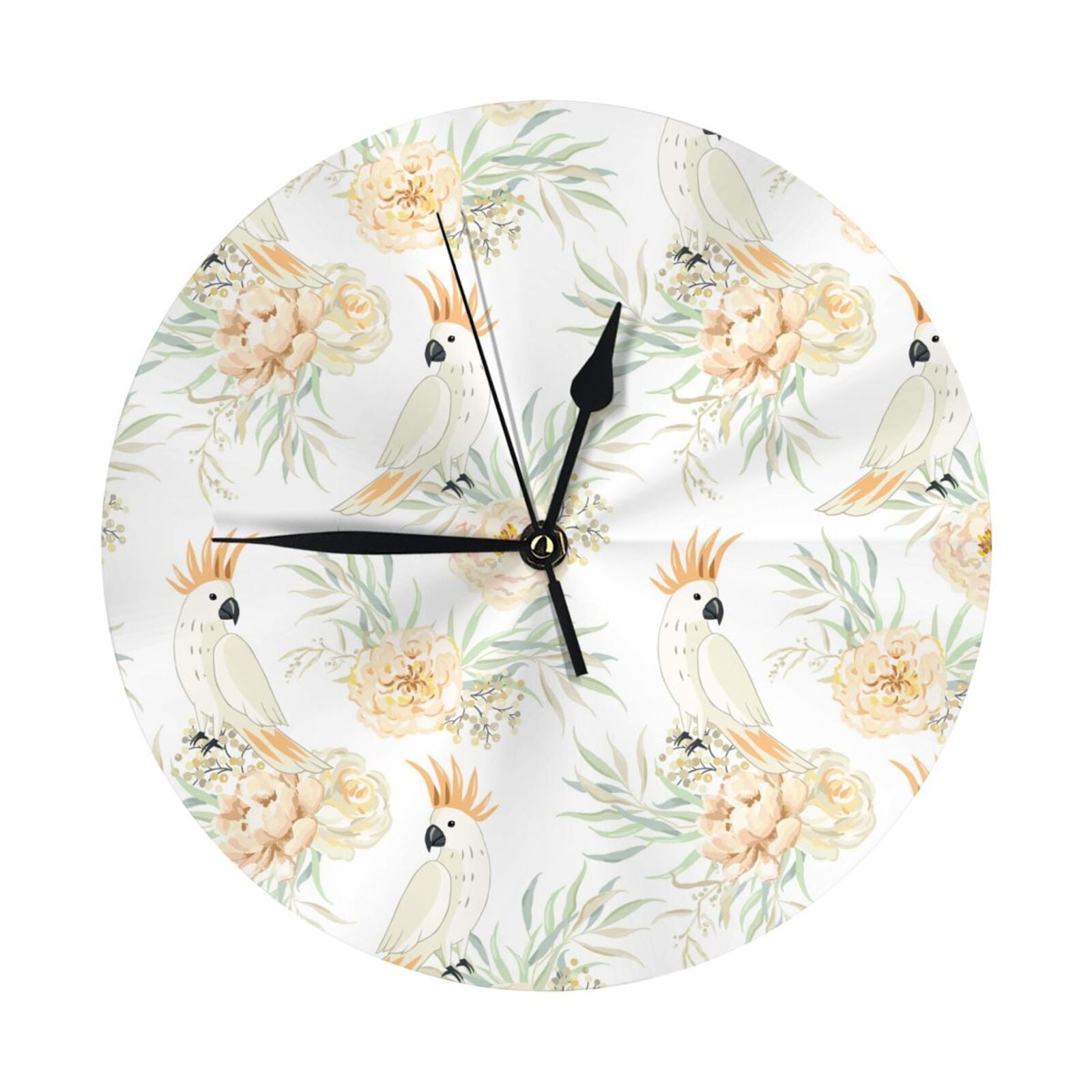 Wall Clock, Color Cute Cockatoo Parrot Flower Wall Clocks Battery ...