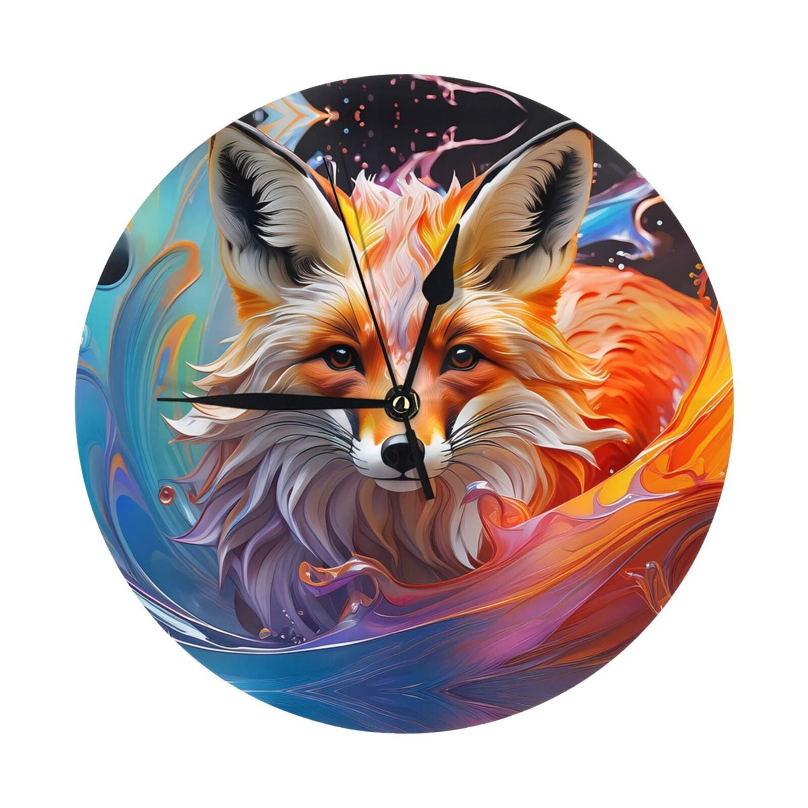 Wall Clock, Color Splash Fox Portrait Wall Clocks Battery Operated ...