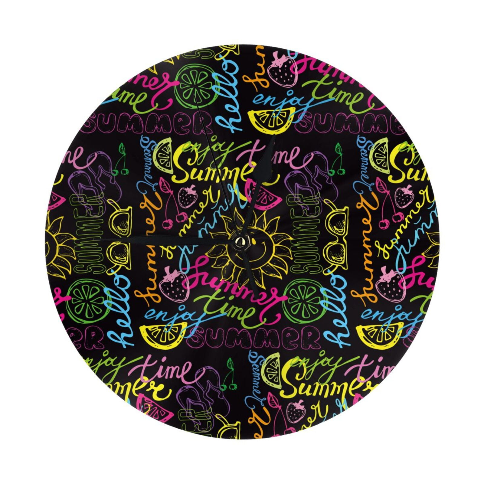 Wall Clock, Color Summer Wall Clocks Battery Operated Silent Kitchen ...