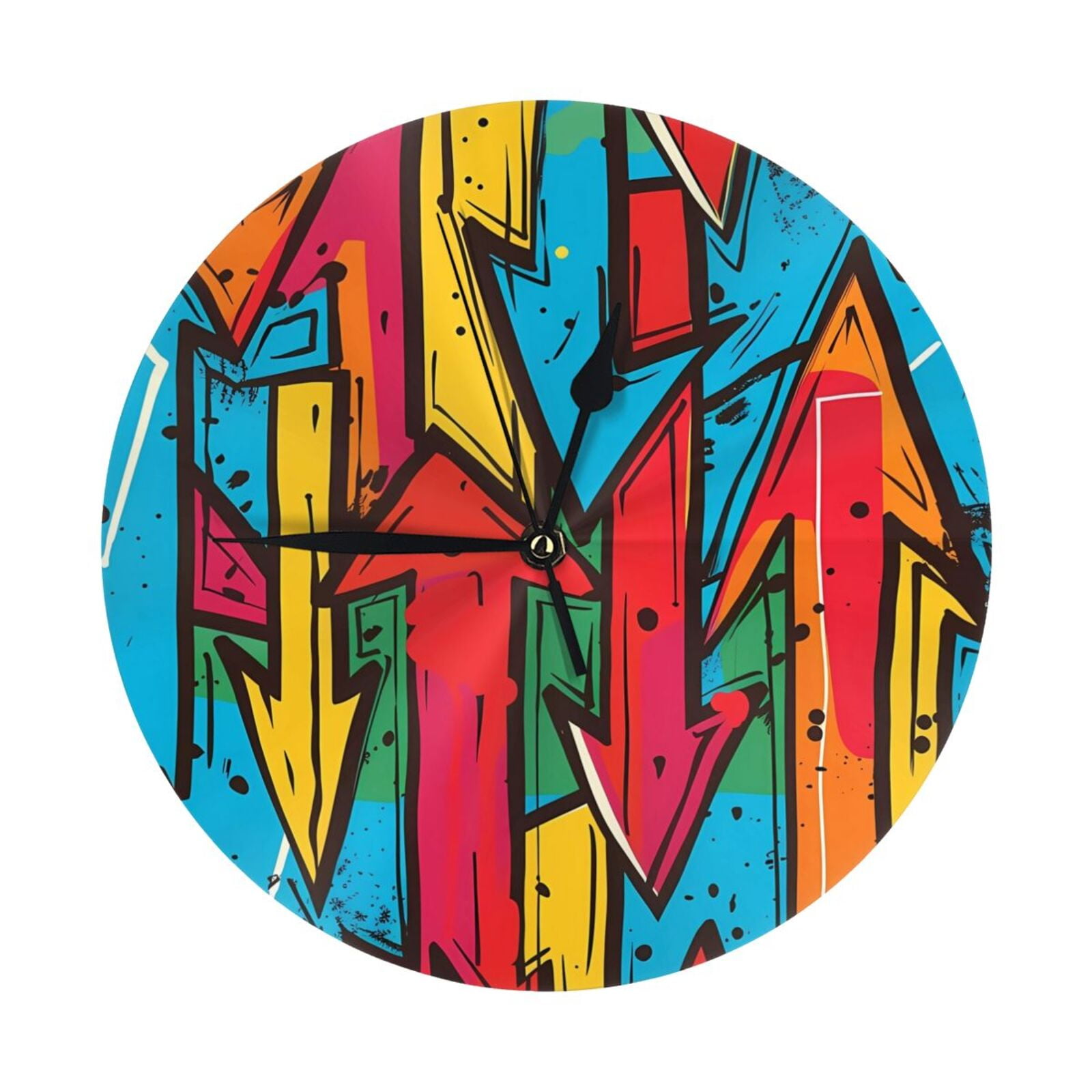 Wall Clock, Colorful Arrow Graffiti Pattern Wall Clocks Battery ...