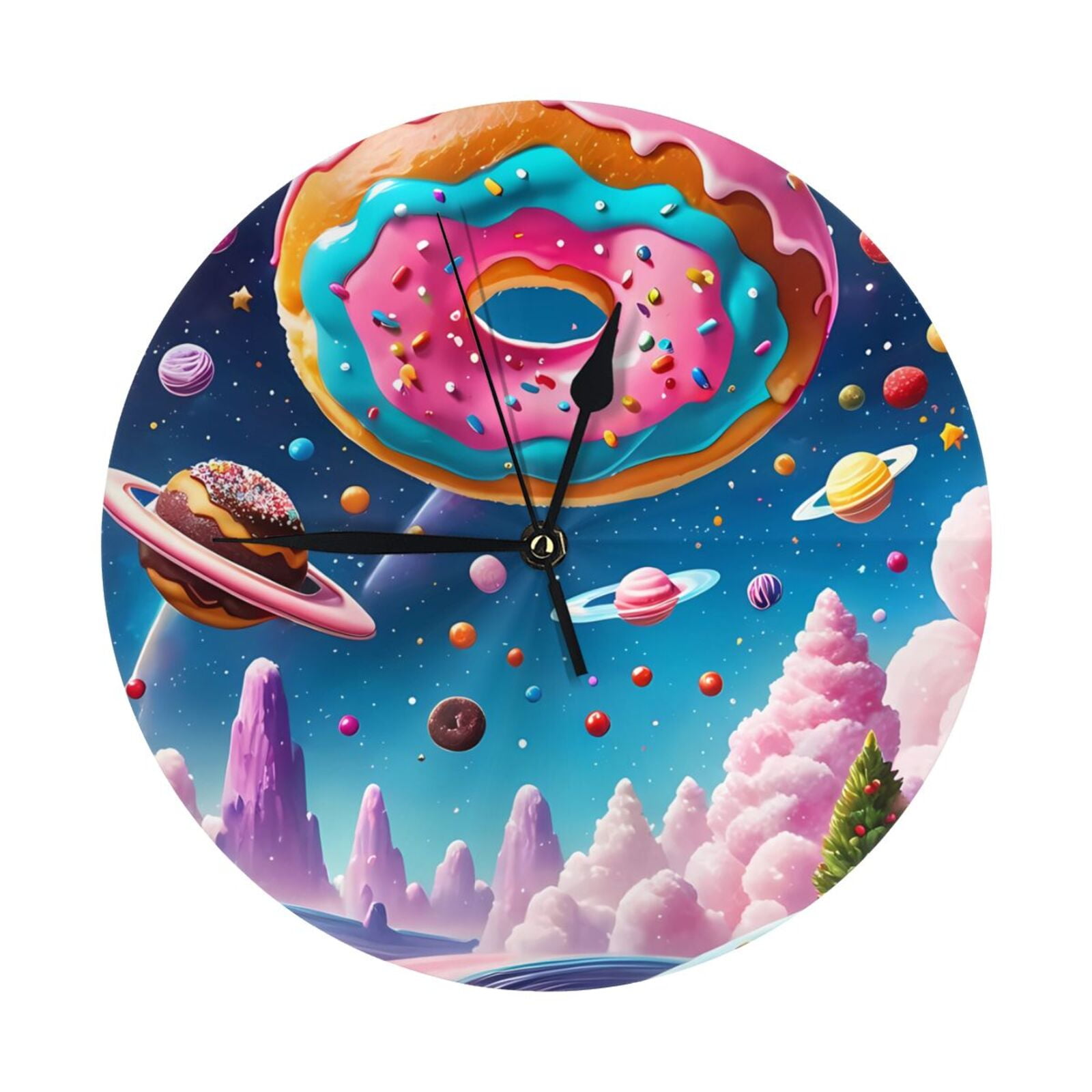 Wall Clock, Colorful Donut Spaceship Wall Clocks Battery Operated ...