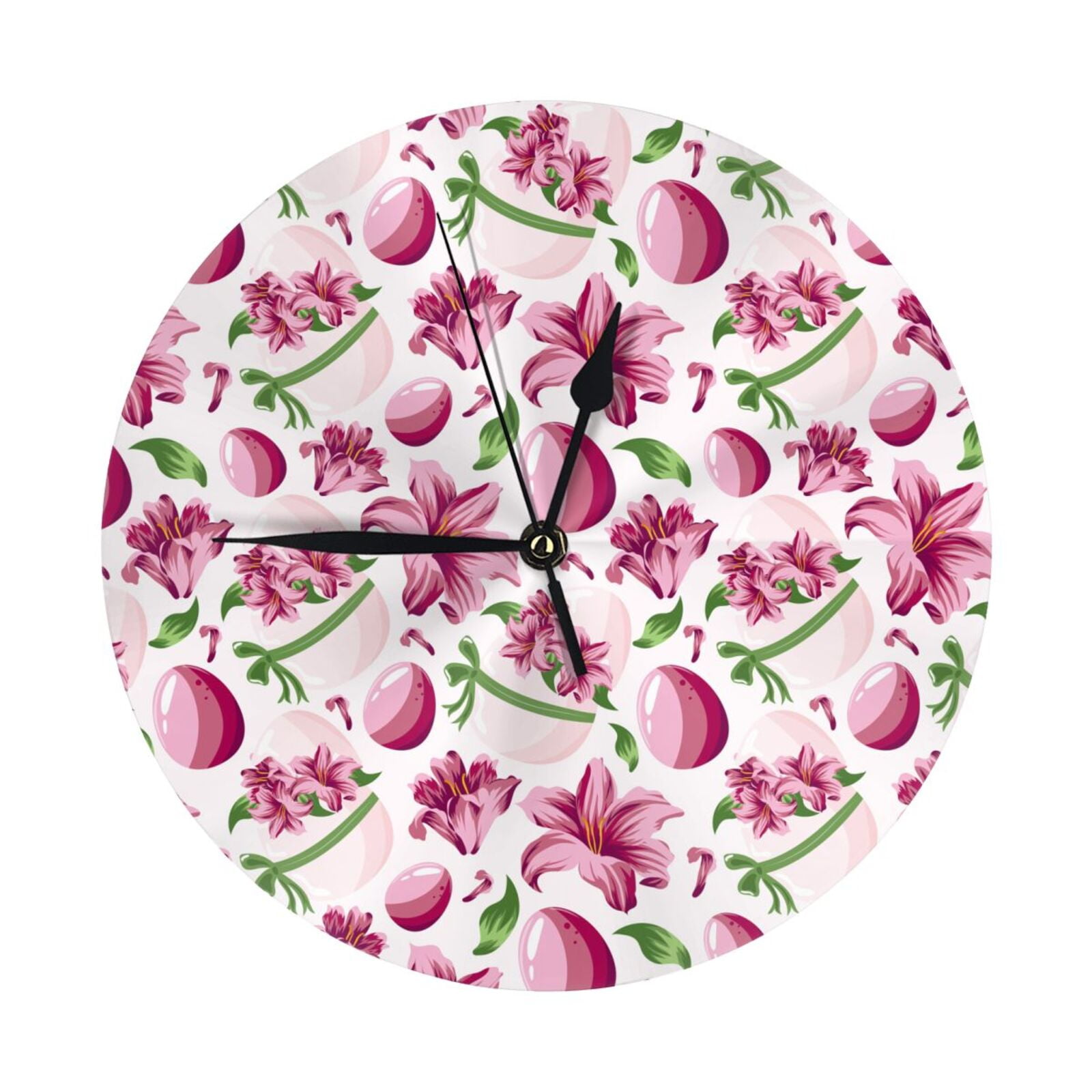 Wall Clock, Colorful Eggs Lilies Flowers Wall Clocks Battery Operated ...