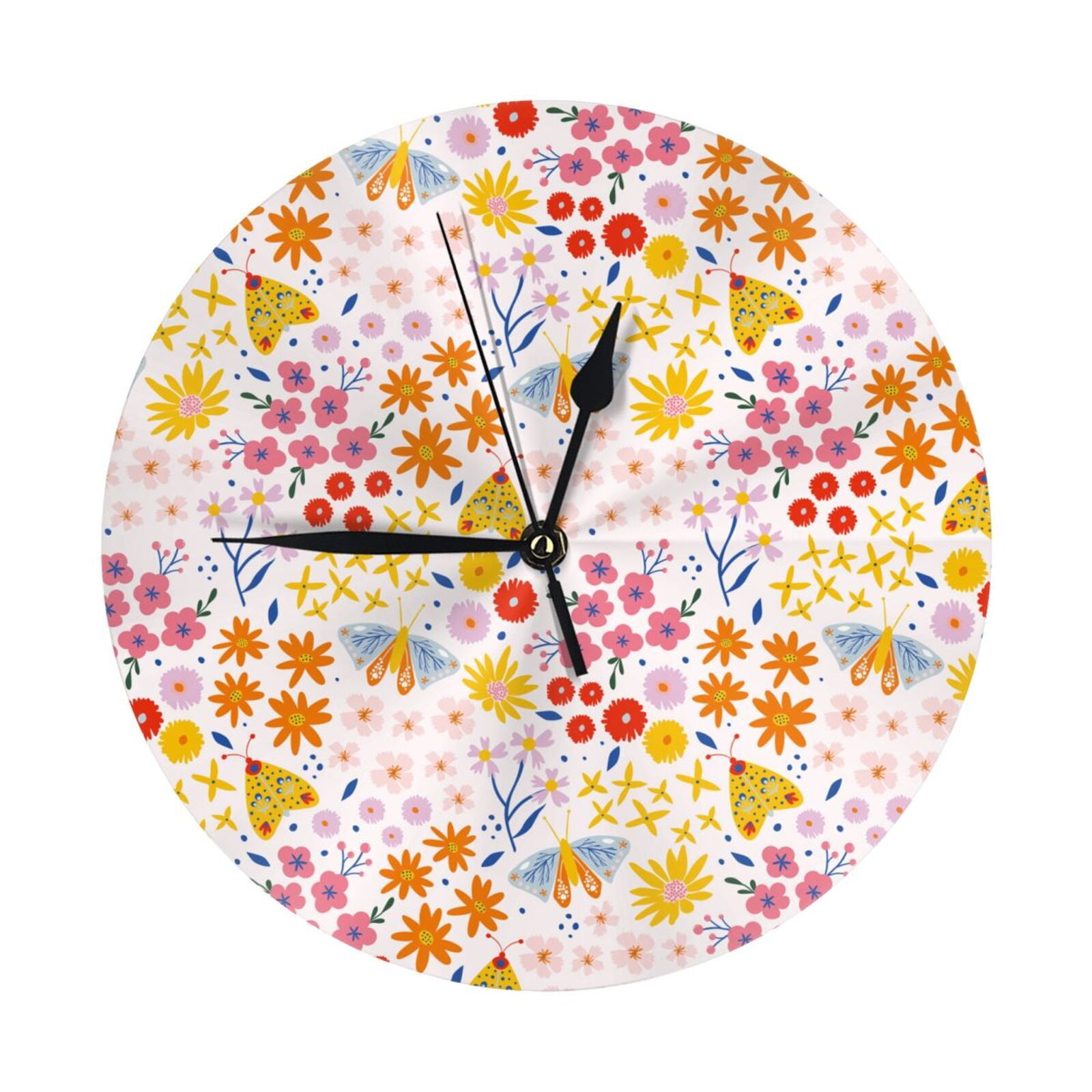 Wall Clock Colorful Floral Wall Clocks Battery Operated, Modern Wall ...