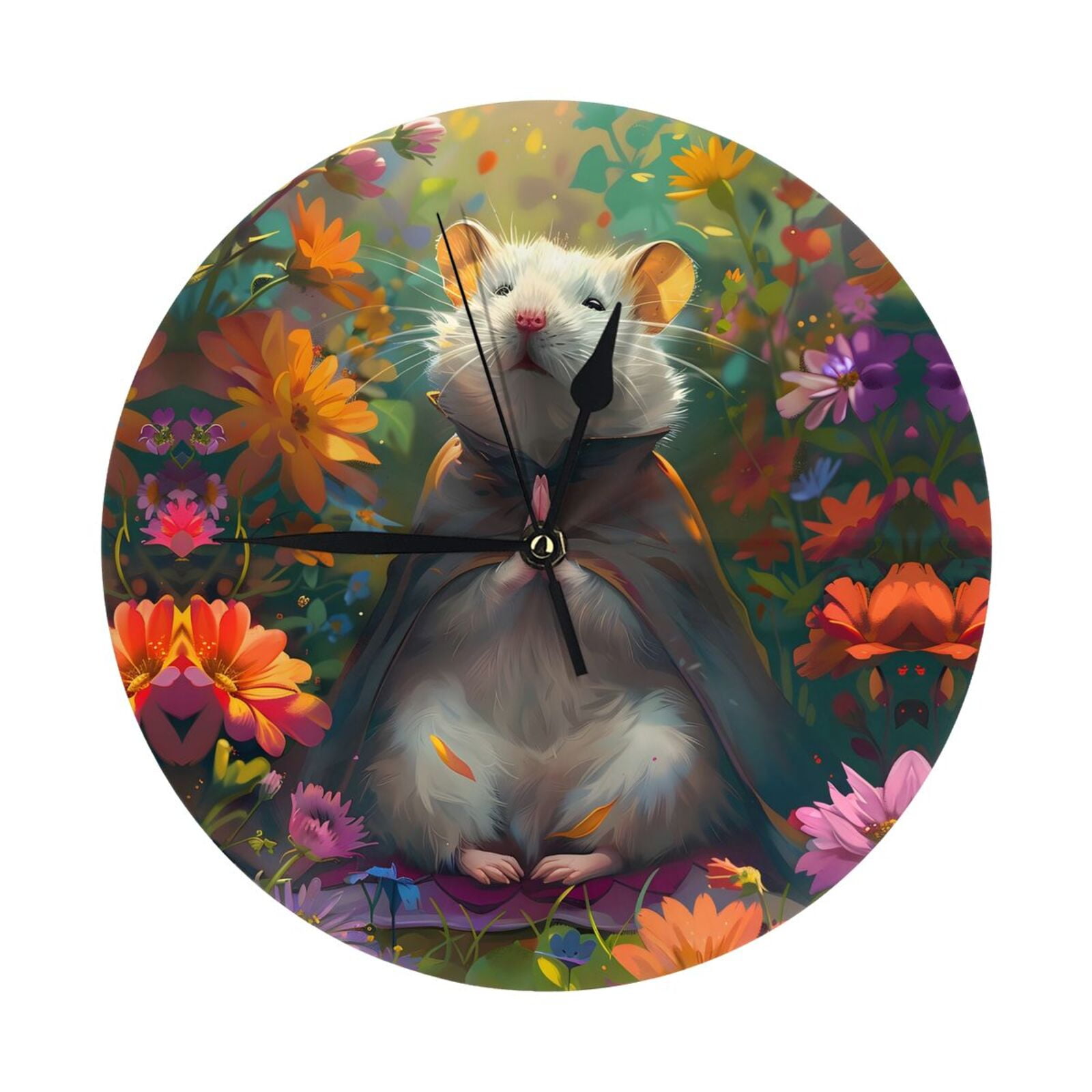 Wall Clock - Colorful Flower Meditating Hamster 9.8 Inch Silent Non ...