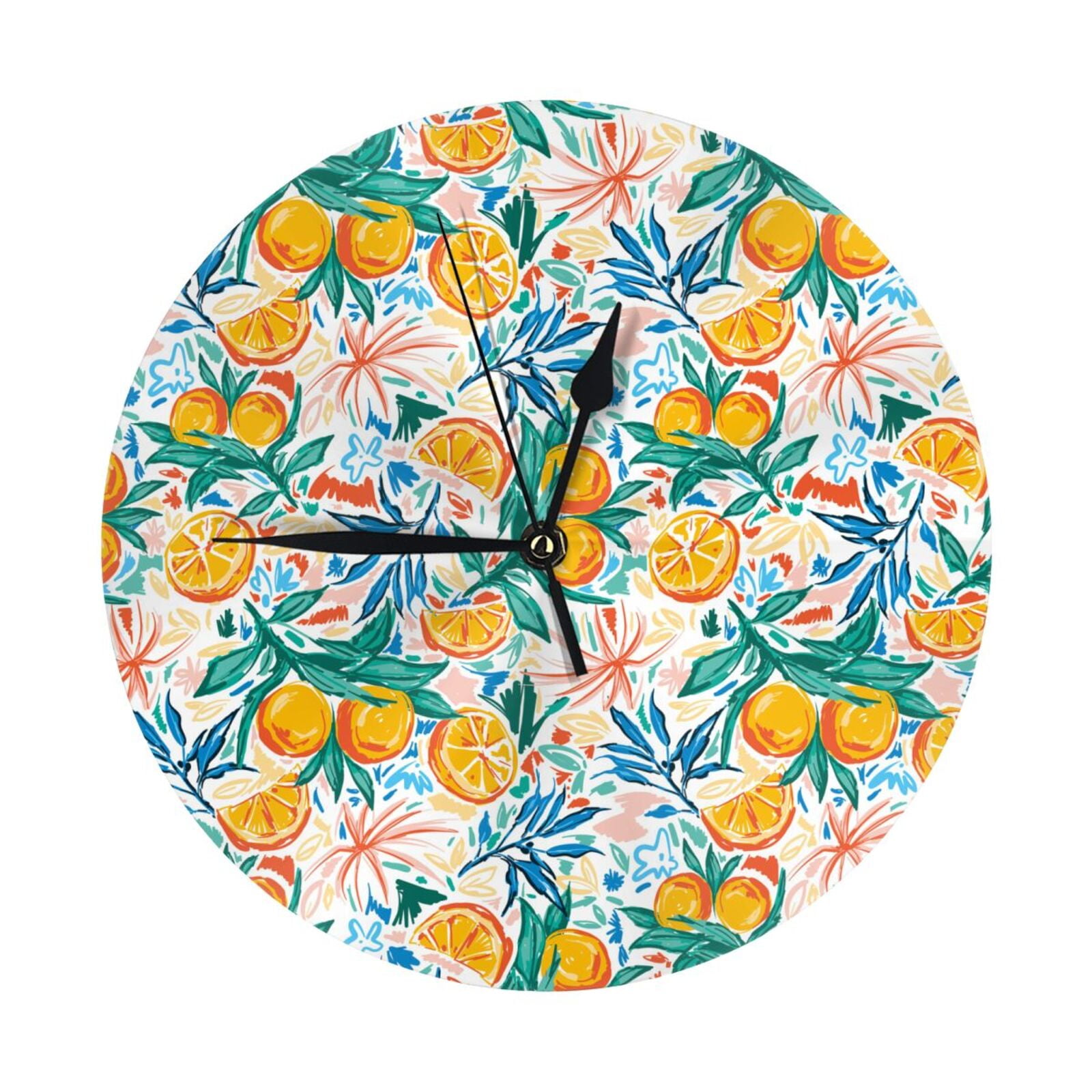 Wall Clock, Colorful Flower Orange Wall Clocks Battery Operated Silent ...