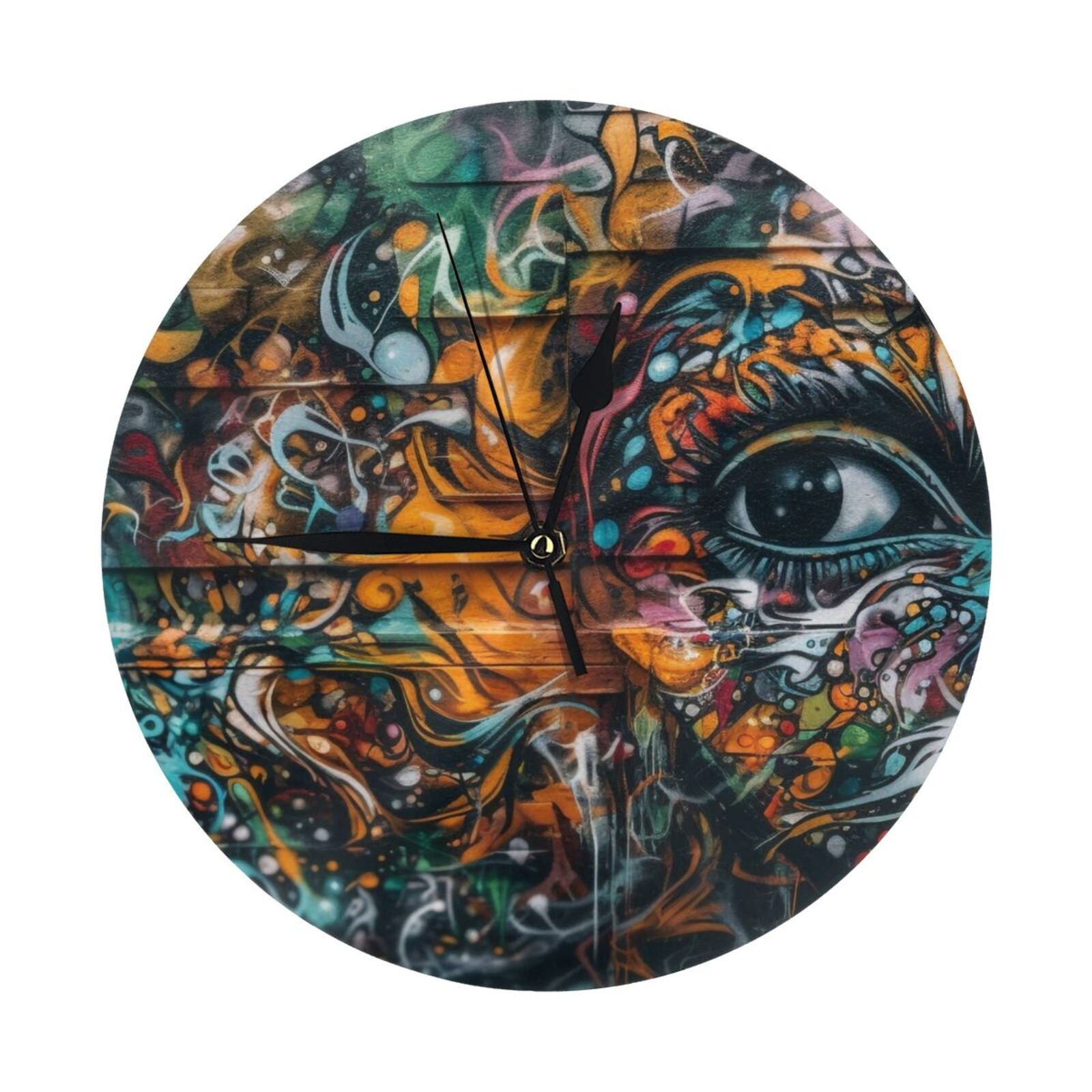 Wall Clock, Colorful Graffiti Abstract Eye Wall Clocks Battery Operated ...