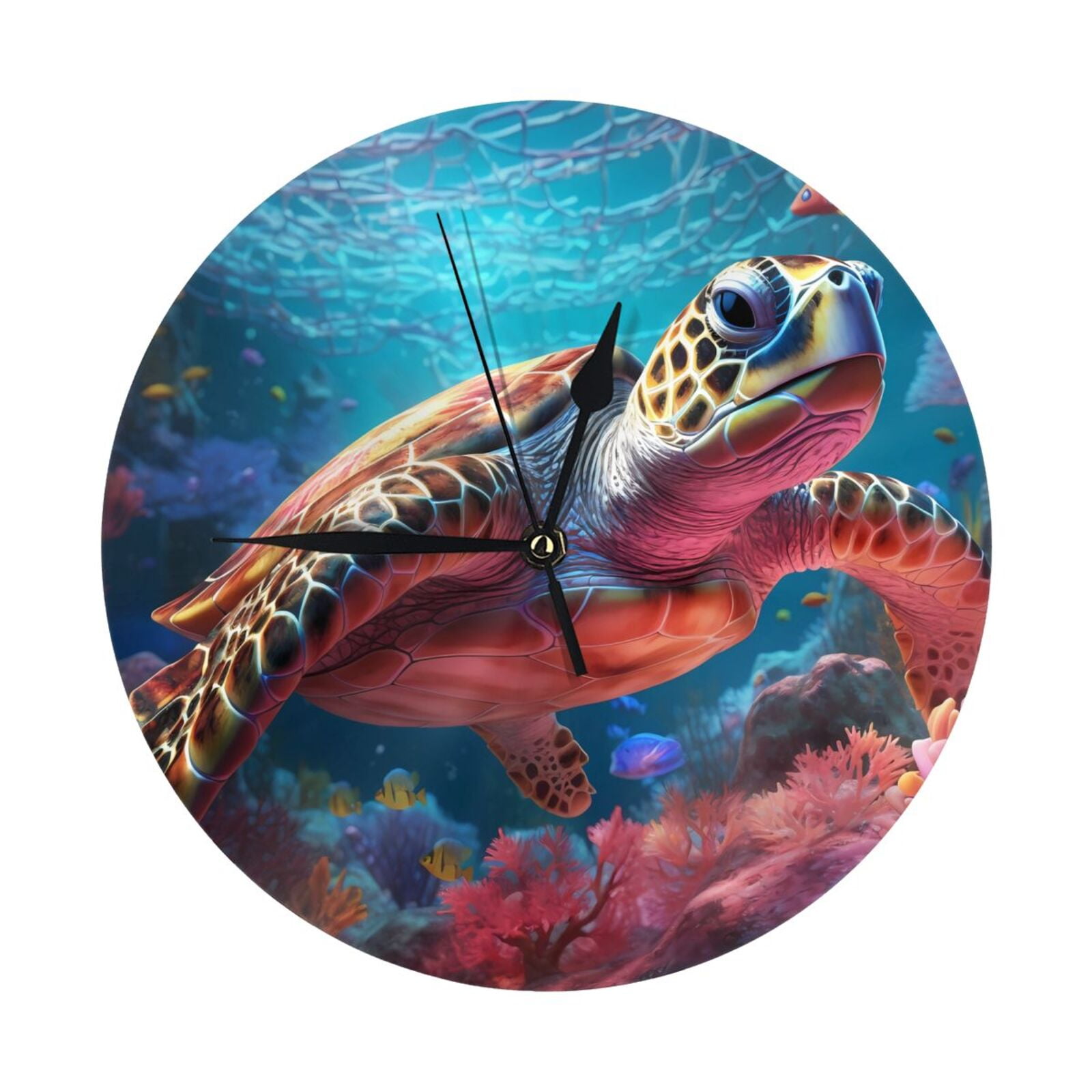 Wall Clock, Colorful Ocean Sea Turtle Wall Clocks Battery Operated ...