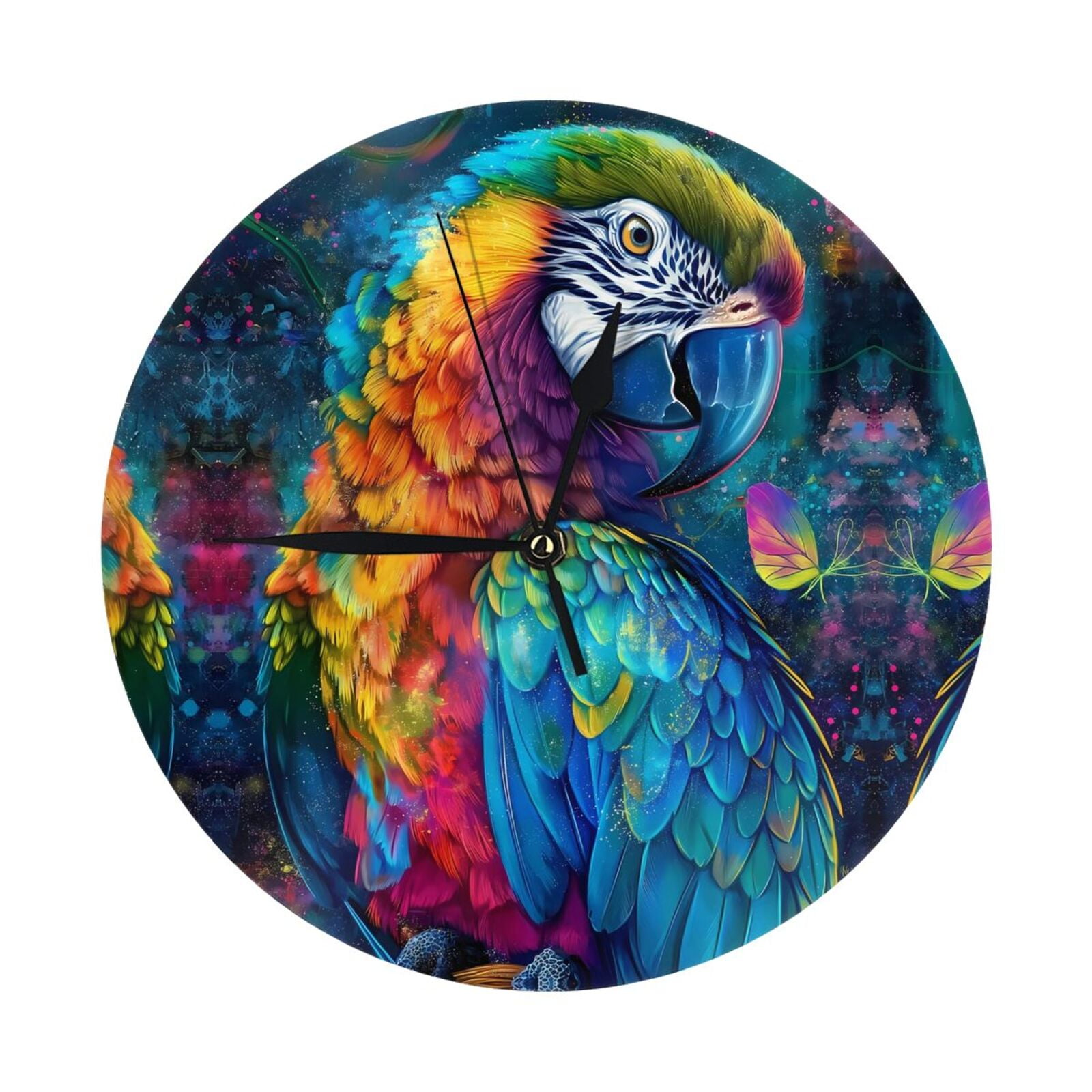 Wall Clock, Colorful Parrot Jungle Dream Wall Clocks Battery Operated ...