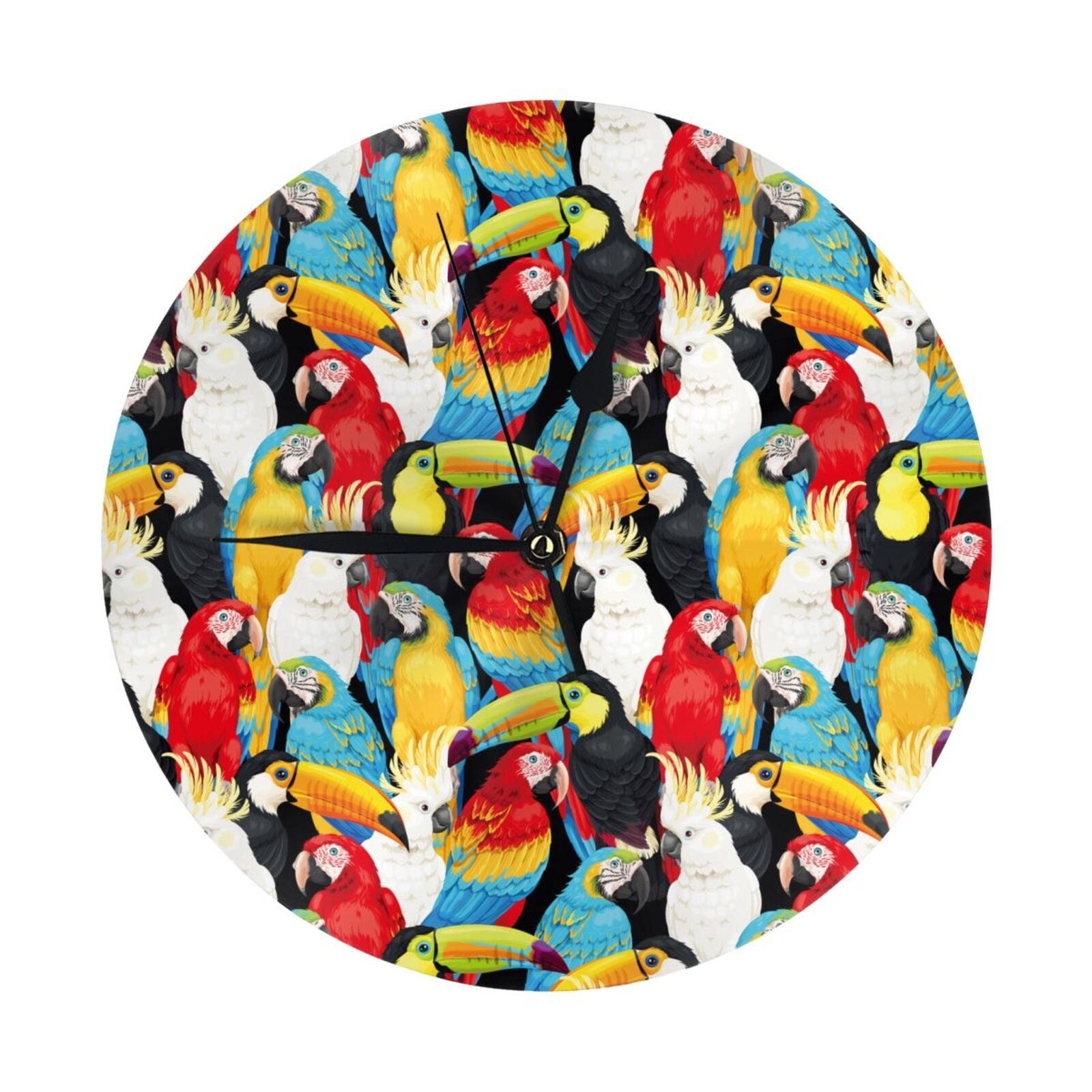 Wall Clock Colorful Parrot Toucan Cockatoo Wall Clocks Battery Operated ...
