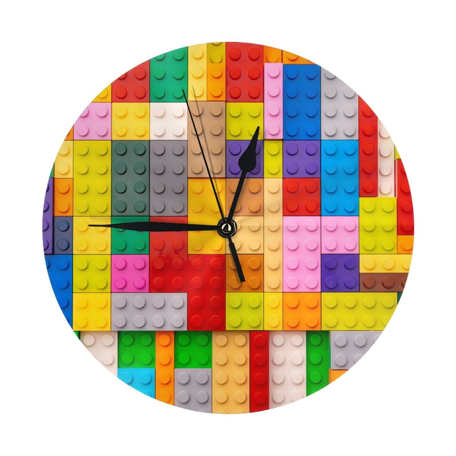 Wall Clock, Colorful Plastic Blocks Pattern Wall Clocks Battery ...