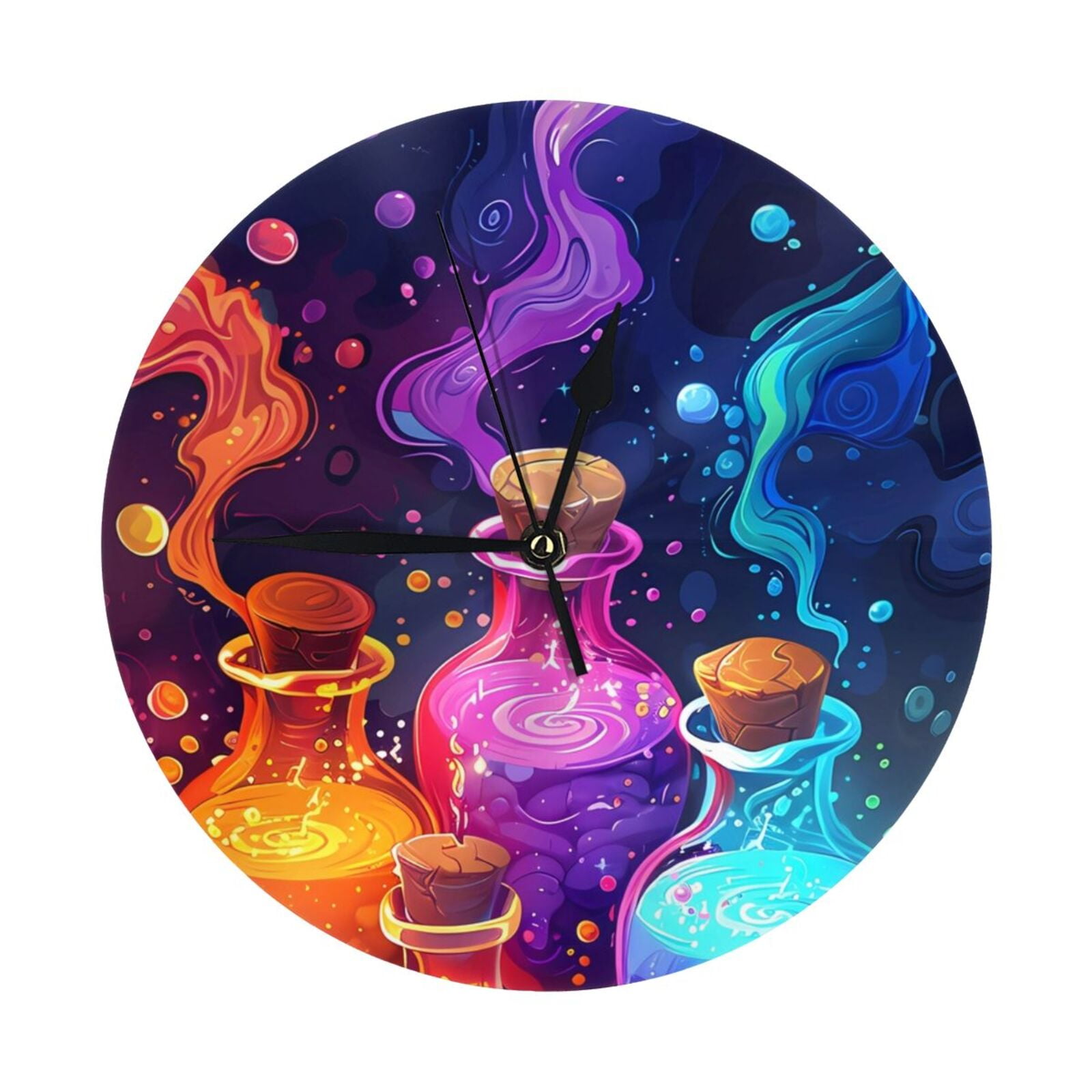 Wall Clock - Colorful Potion Bottles Magic 9.8 Inch Silent Non Ticking ...